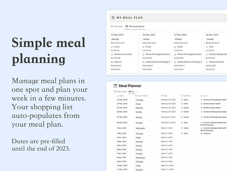 Notion Meal Planner & Grocery List Manager Notion Template - Etsy