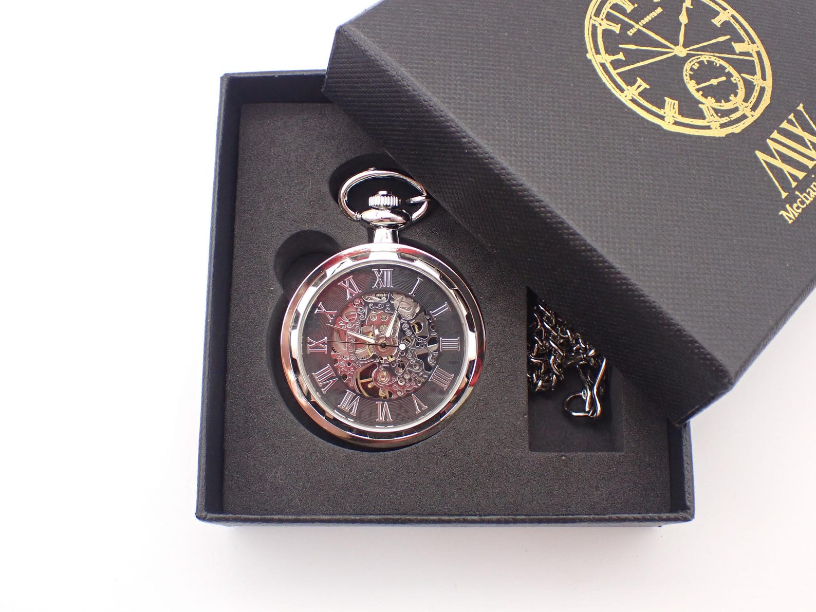 Skeleton Mechanical Pocket Watch - Gunmetal Black, Steampunk Style - Etsy