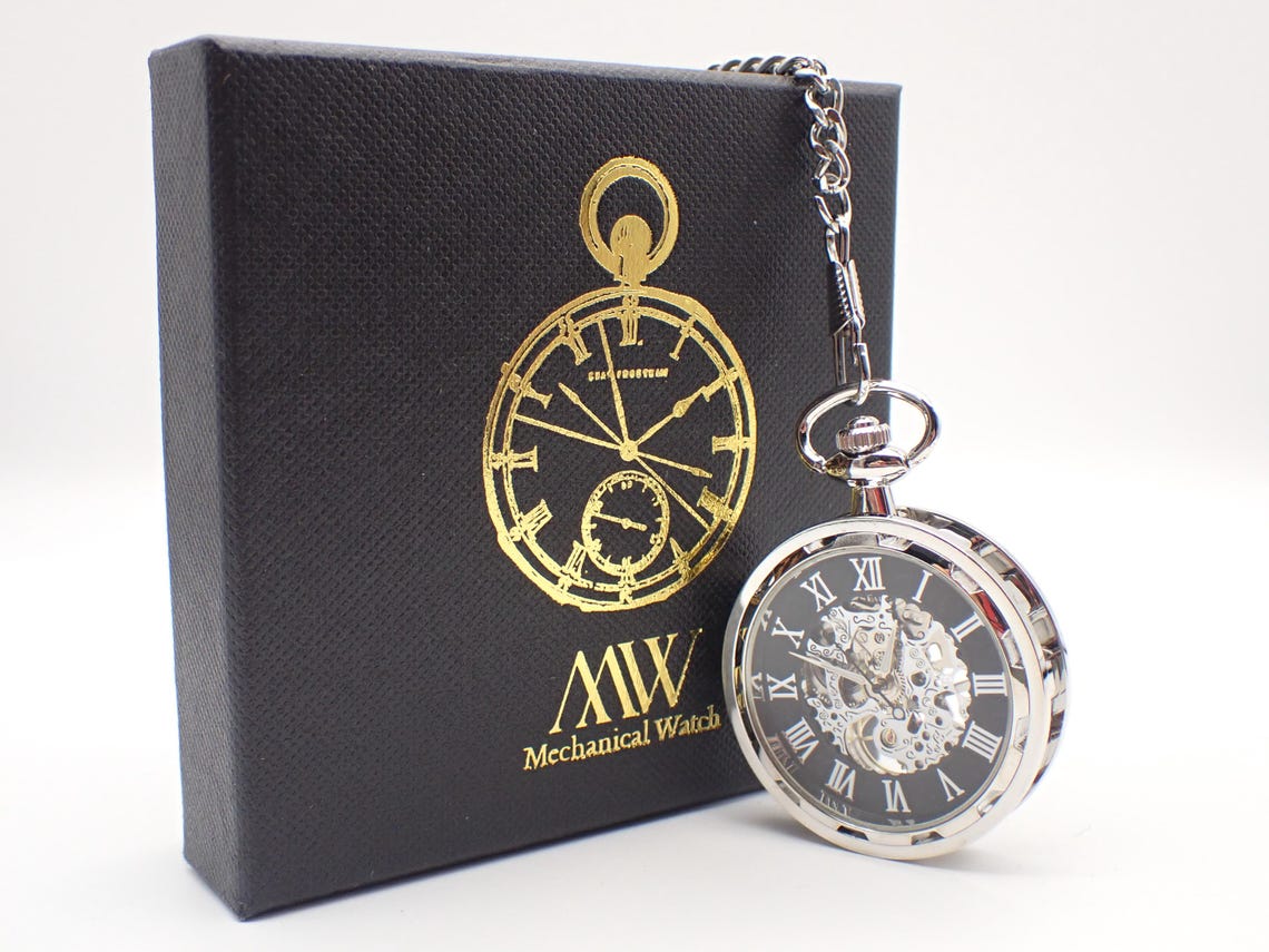 Skeleton Mechanical Pocket Watch - Gunmetal Black, Steampunk Style - Etsy