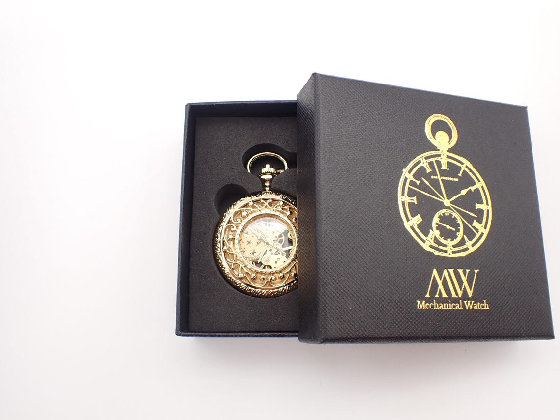 Gold Mechanical Pocket Watch, Crown Style, Gift Box - Etsy