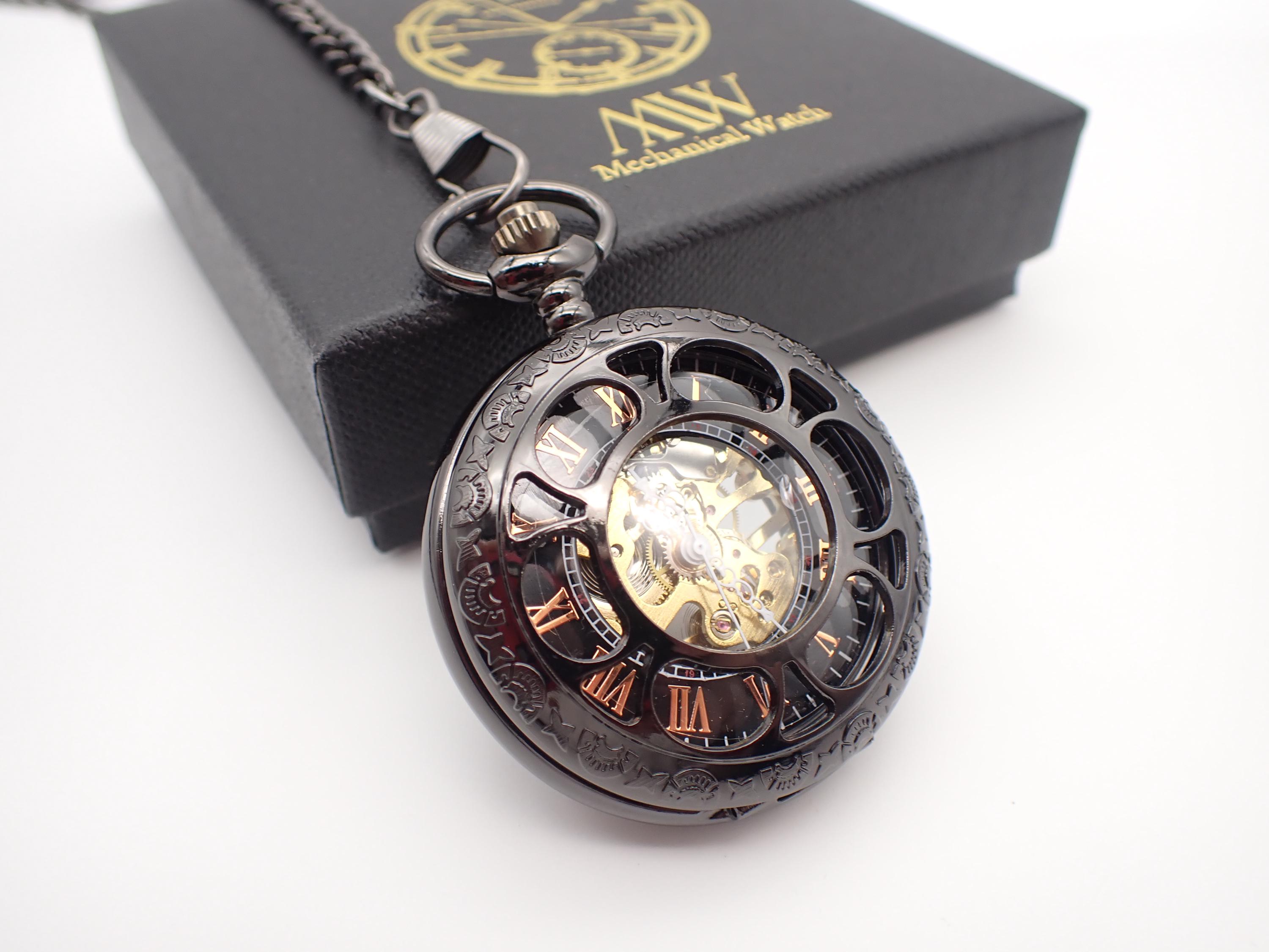 Pocket Watch Mechanical Skeleton, Groomsmen Gift, Personalized Card ...