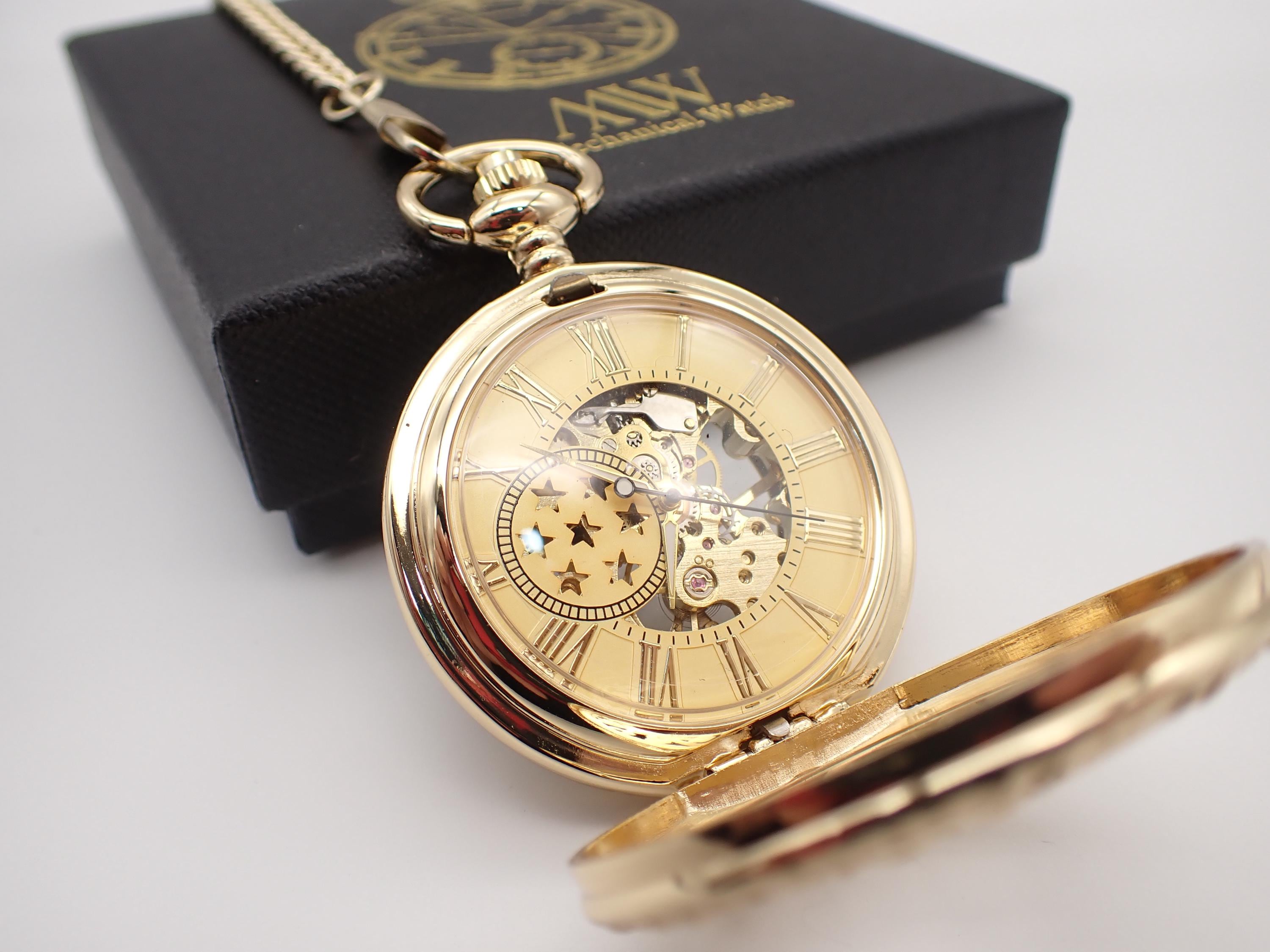 Gold Mechanical Pocket Watch, Crown Style, Gift Box - Etsy