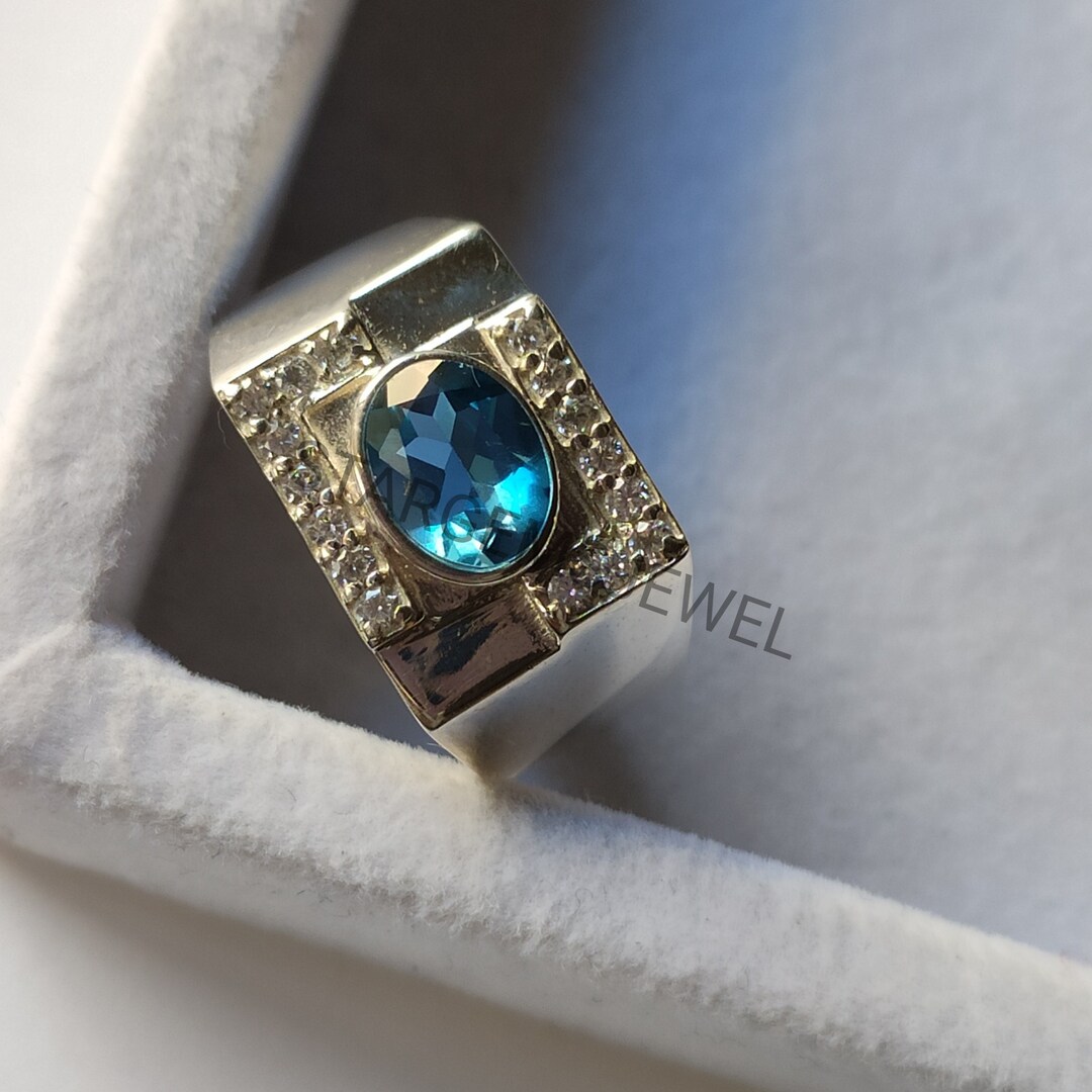 Men Ring, Blue Topaz Ring, Signet Ring, 925 Solid Sterling Silver Ring ...