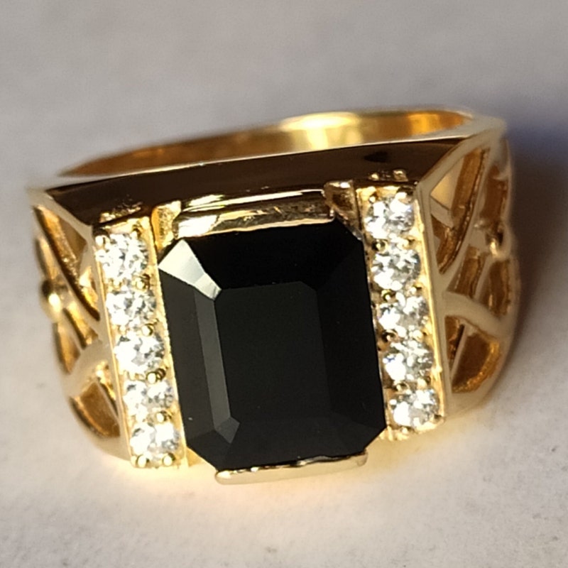Gold Ring Black Stone Men - Etsy