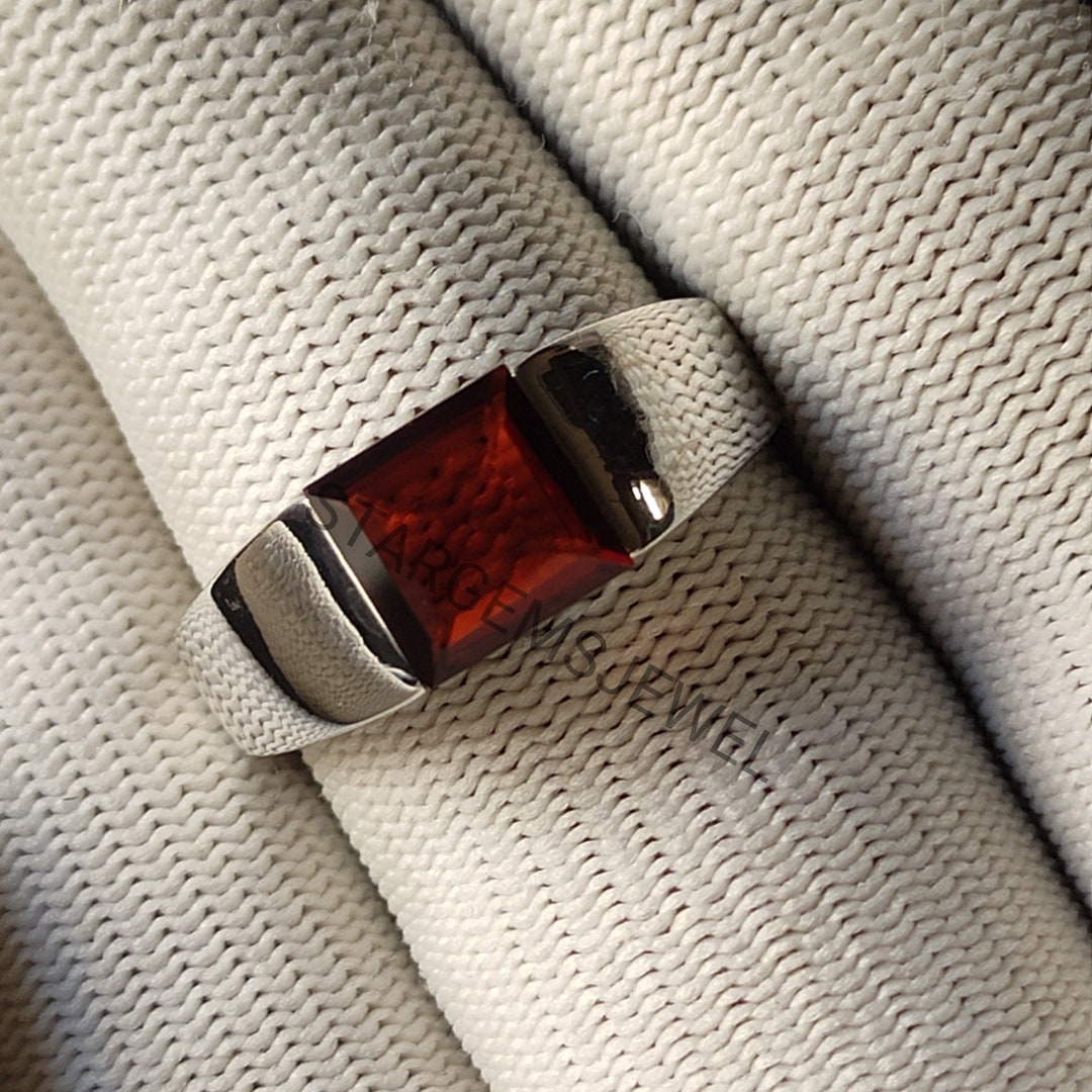 Natural Garnet Men Ring 925 Sterling Silver Garnet Ring Wedding Ring ...