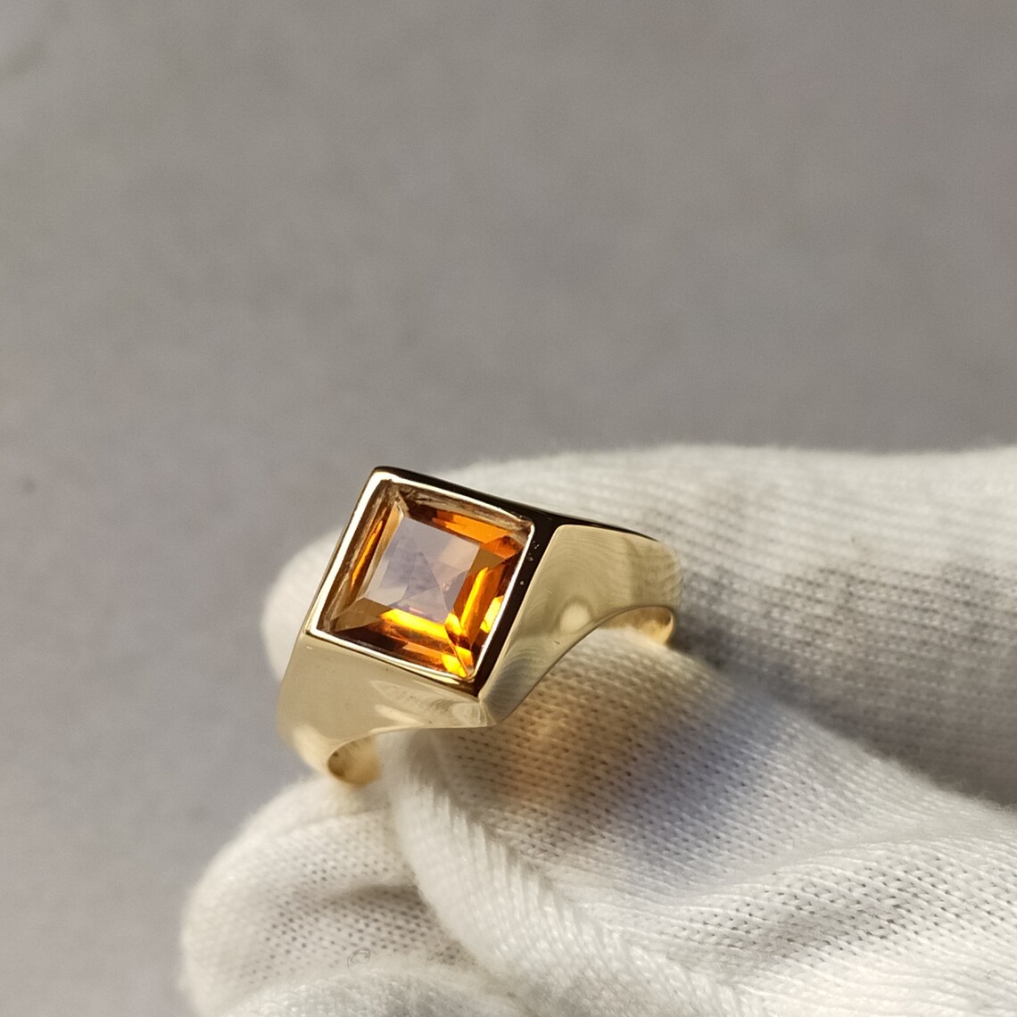 Men's Citrine Ring: 925 Sterling Silver, Square Yellow Stone, Art Deco ...