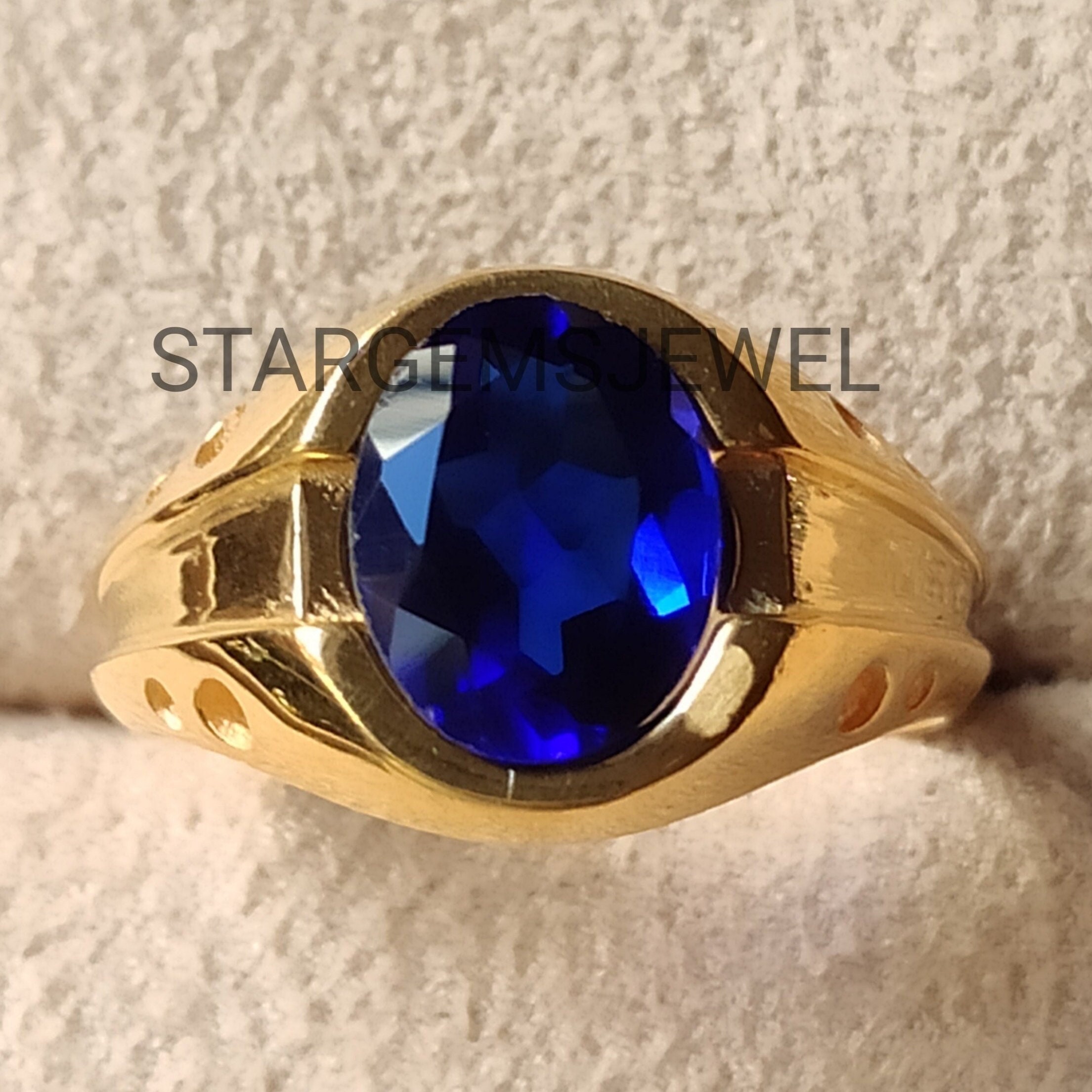 Earth Mined AAA Quality Blue Lab Sapphire Neelam 14K Yellow Gold Filed ...
