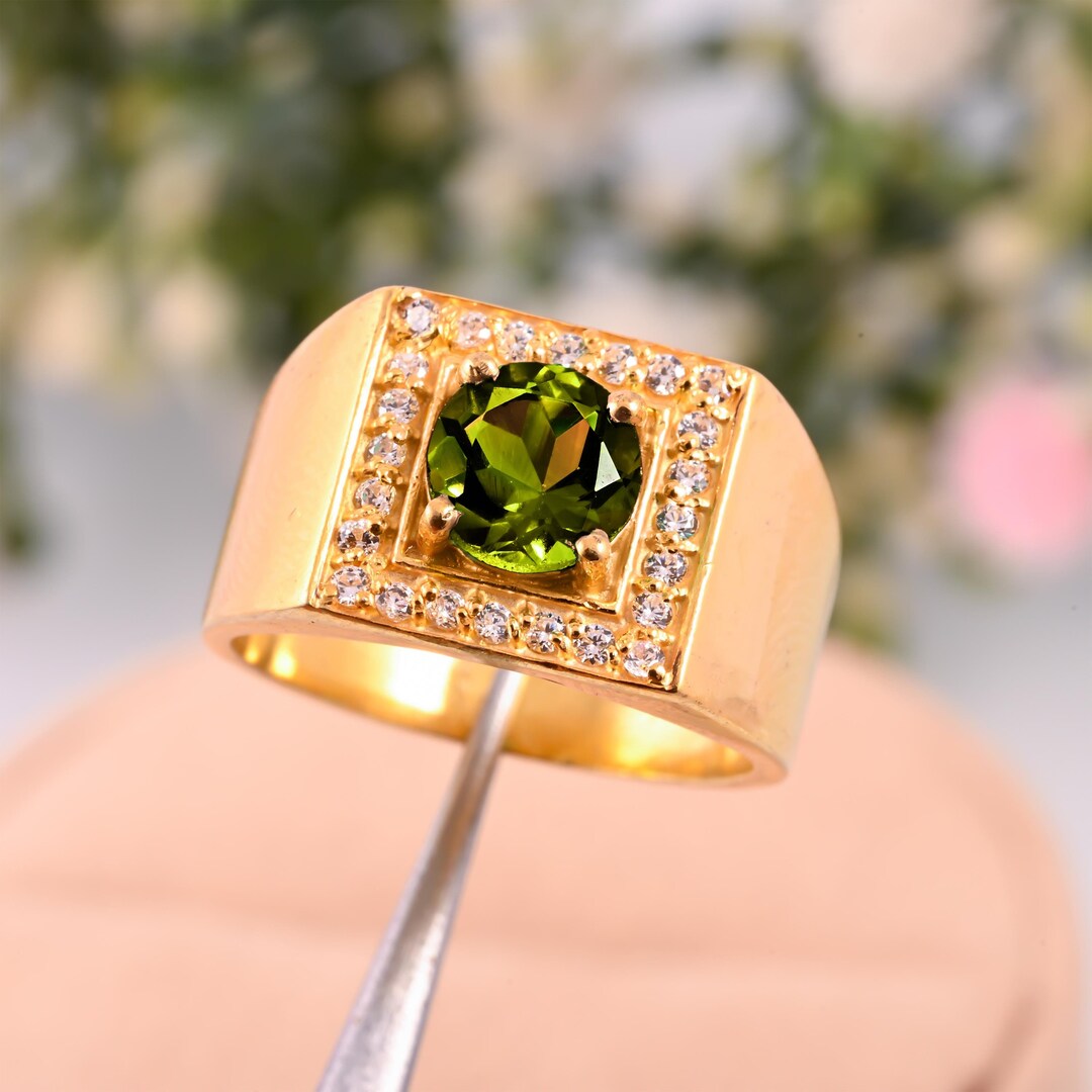 Peridot Men's Ring: Green Gemstone, Gold & Sterling Silver, Art Deco - Etsy