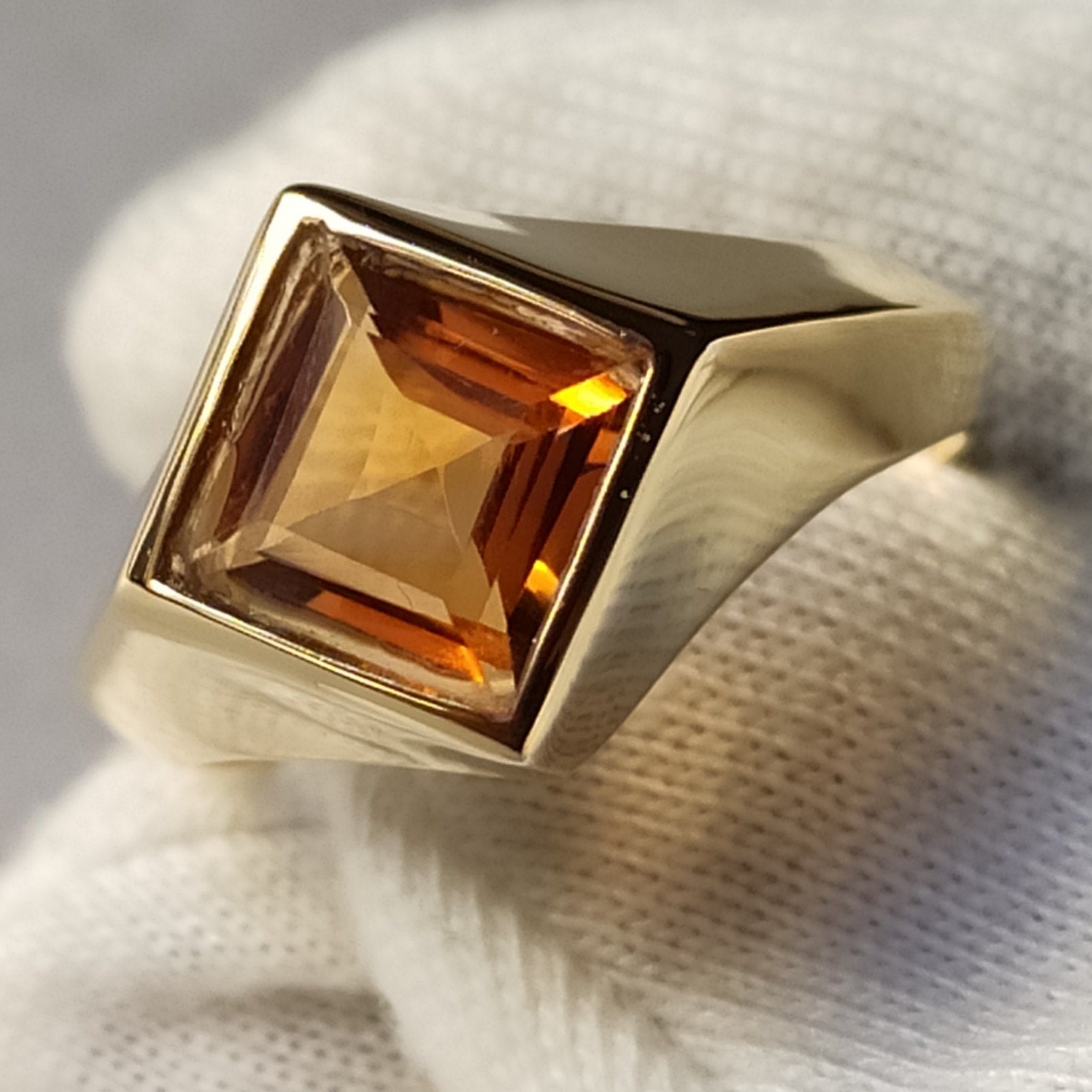 Men's Citrine Ring: 925 Sterling Silver, Square Yellow Stone, Art Deco ...