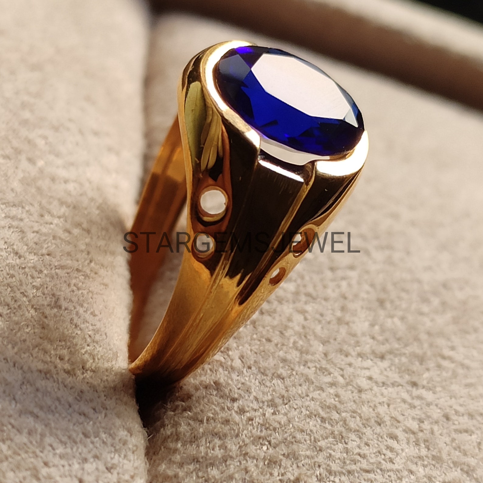 Earth Mined AAA Quality Blue Lab Sapphire Neelam 14K Yellow Gold Filed ...