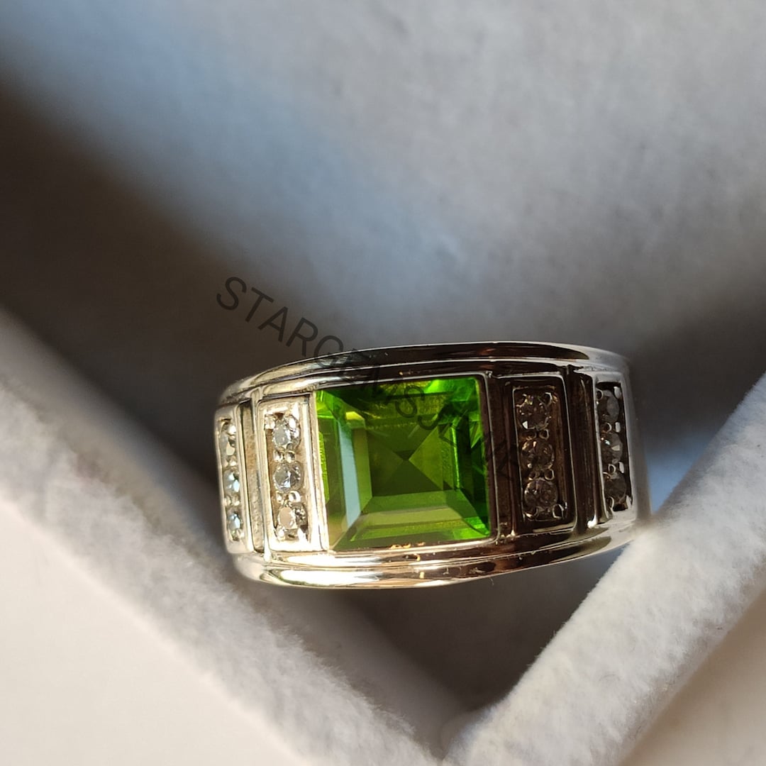 Natural Peridot Ring for Men, Solid 925 Sterling Silver, Peridot ...