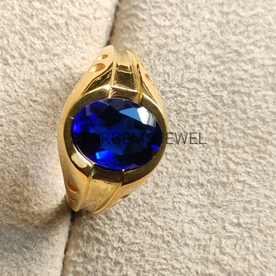 Earth Mined AAA Quality Blue Lab Sapphire Neelam 14K Yellow Gold Filed ...
