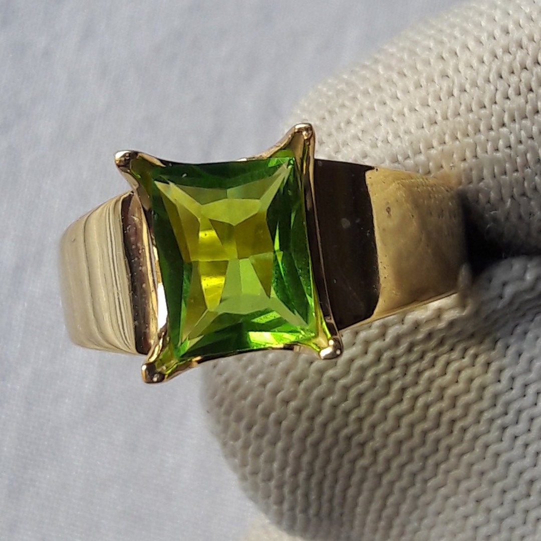 Peridot Stone Men Ring, Handmade 925 Sterling Silver Gold Plated Men's ...