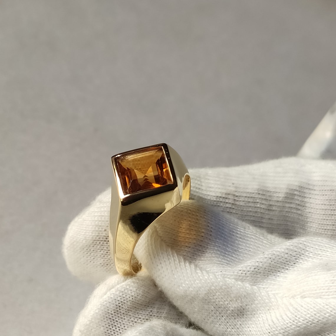 Men's Citrine Ring: 925 Sterling Silver, Square Yellow Stone, Art Deco ...