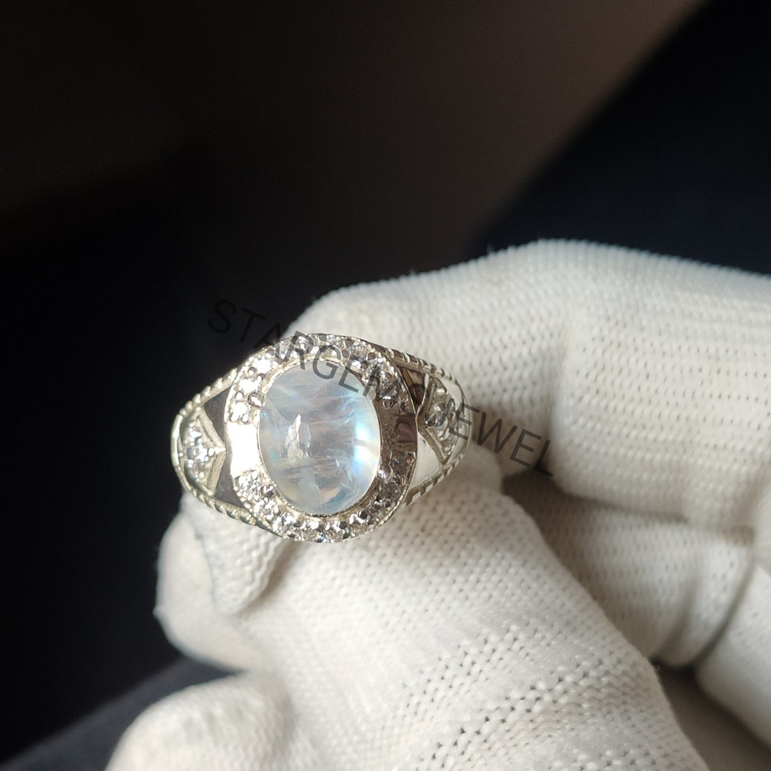 Natural Moonstone Ring, Moonstone Ring, Mens Ring, 925 Sterling Silver ...