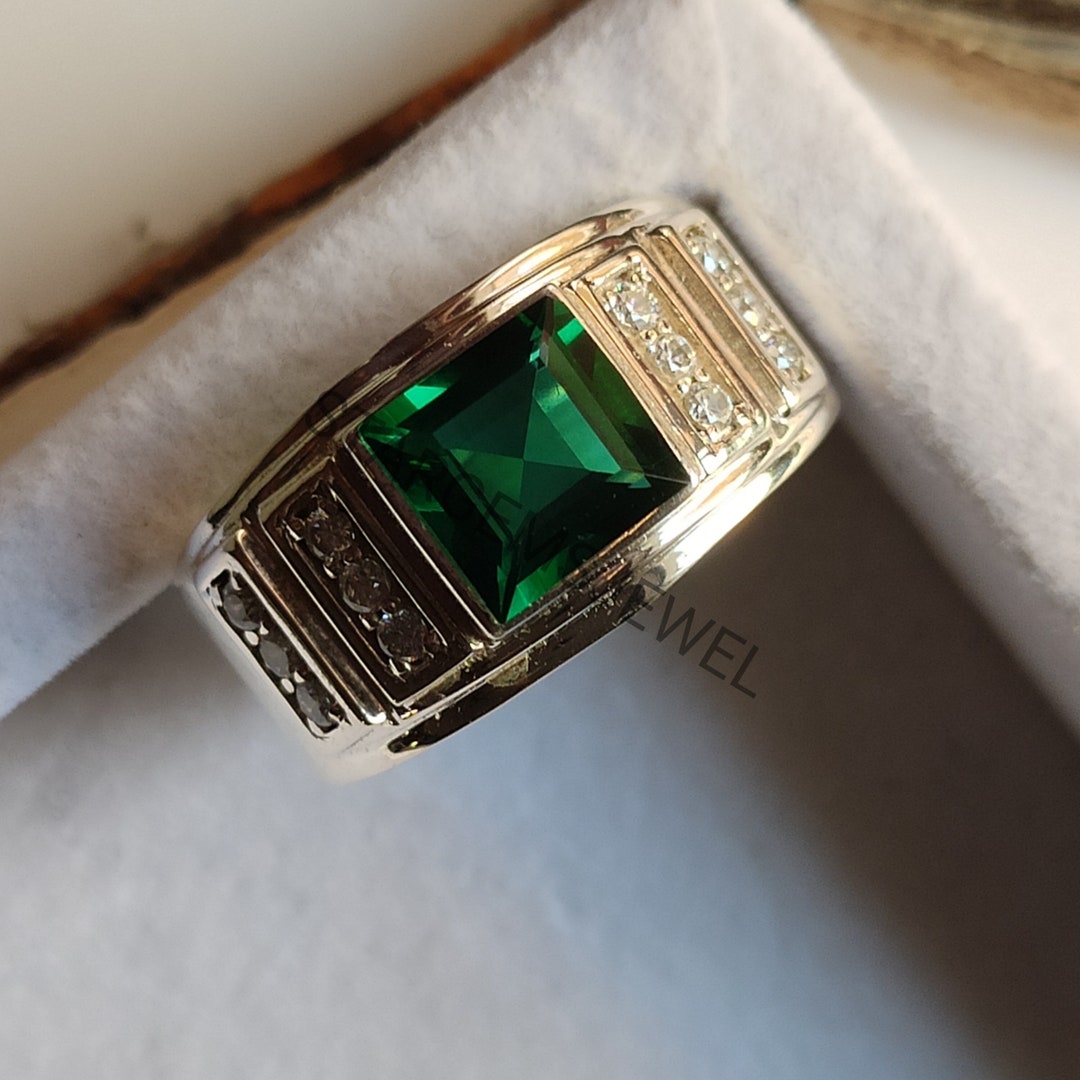 Lab Emerald Ring: Men's Art Deco 925 Sterling Silver Ring - Etsy