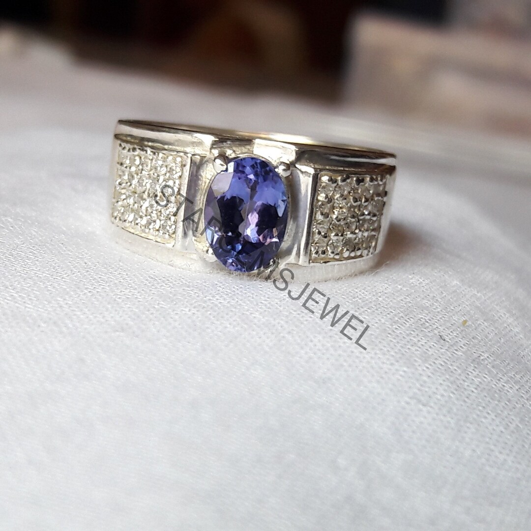 Tanzanite Men Ring - Blue Stone Men's Ring - Oval Gemstone Men Ring ...