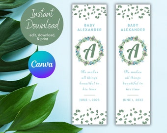 Printable Bookmark Favors, Editable Bookmark Template, Birthday, Baby ...