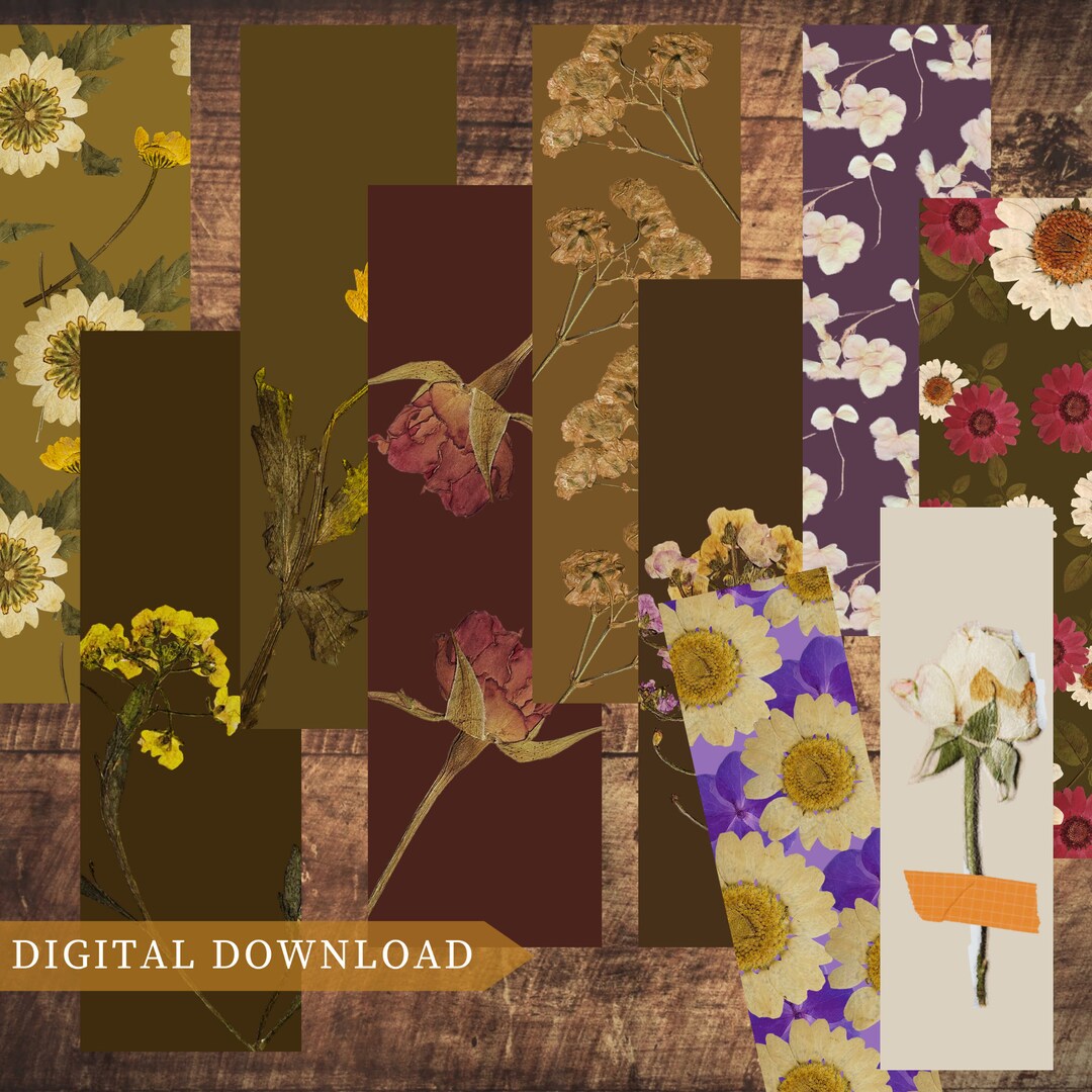 DIGITAL PRESSED FLOWER Bookmark Set Printable Pressed Flower Bookmark ...
