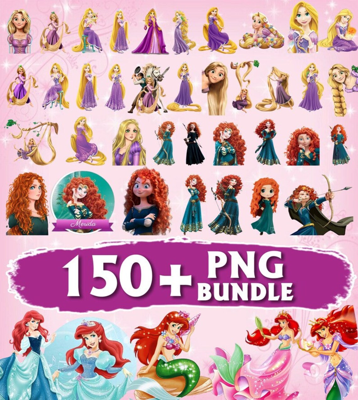 Princess Clipart PNG Bundle 150 Instant Digital Download Cinderella ...
