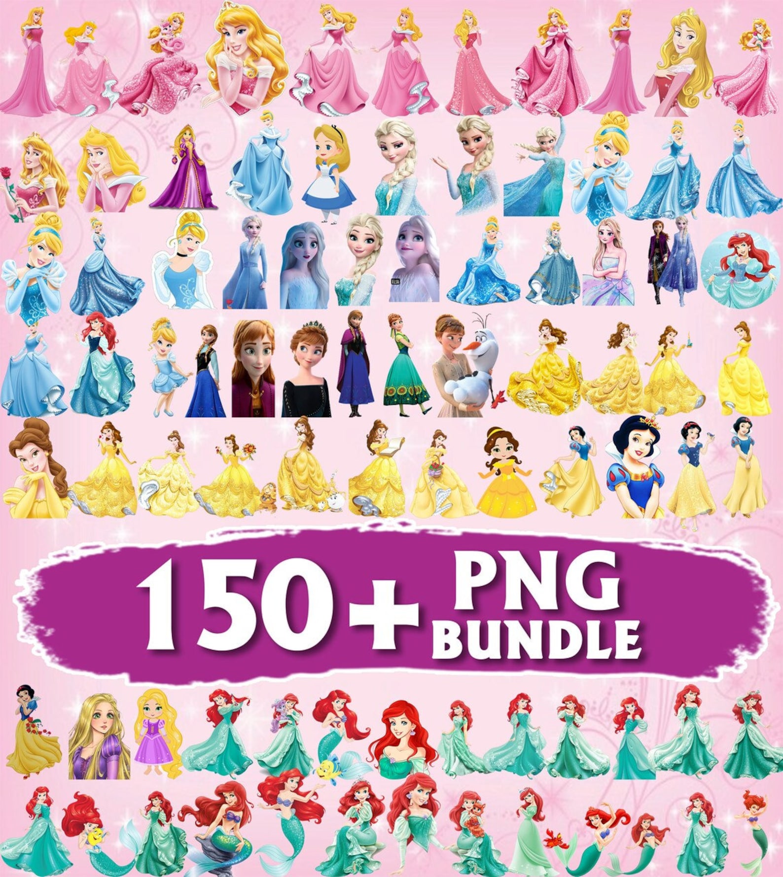 Princess Clipart PNG Bundle 150 Instant Digital Download Cinderella ...