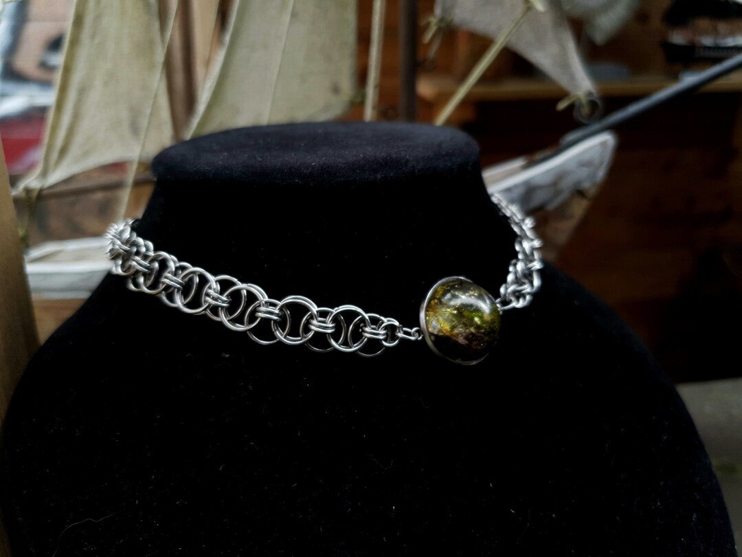 Elspeth Stainless Steel Helm Chainmail Choker Necklace With Resin ...