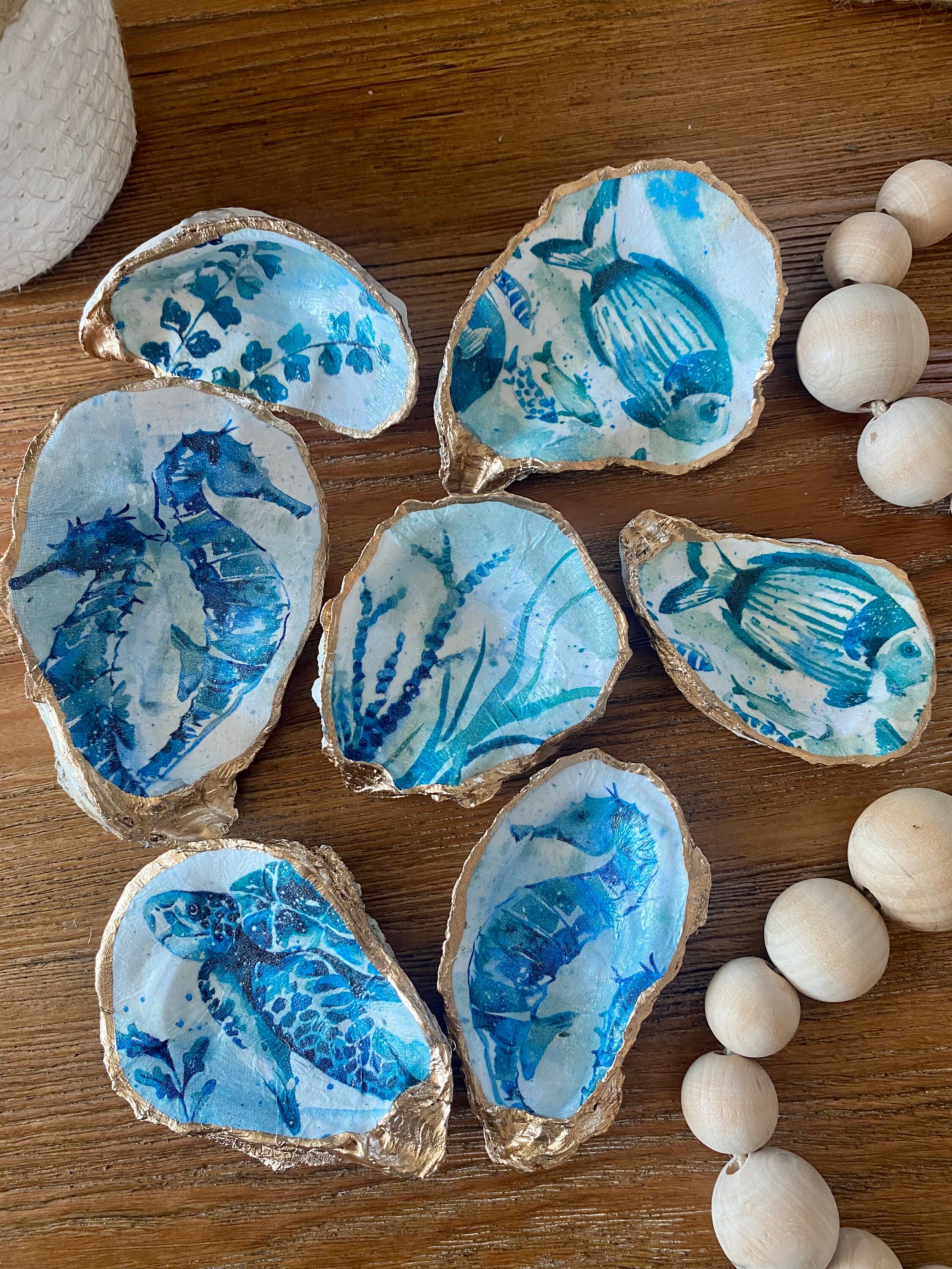 Coastal Oyster Shell Ring Dish, Trinket Dish, Decoupage Oyster Shell ...