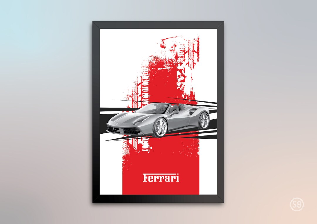 FERRARI Supercar Poster, Wall Art, Illustration, Wall Print, Car ...