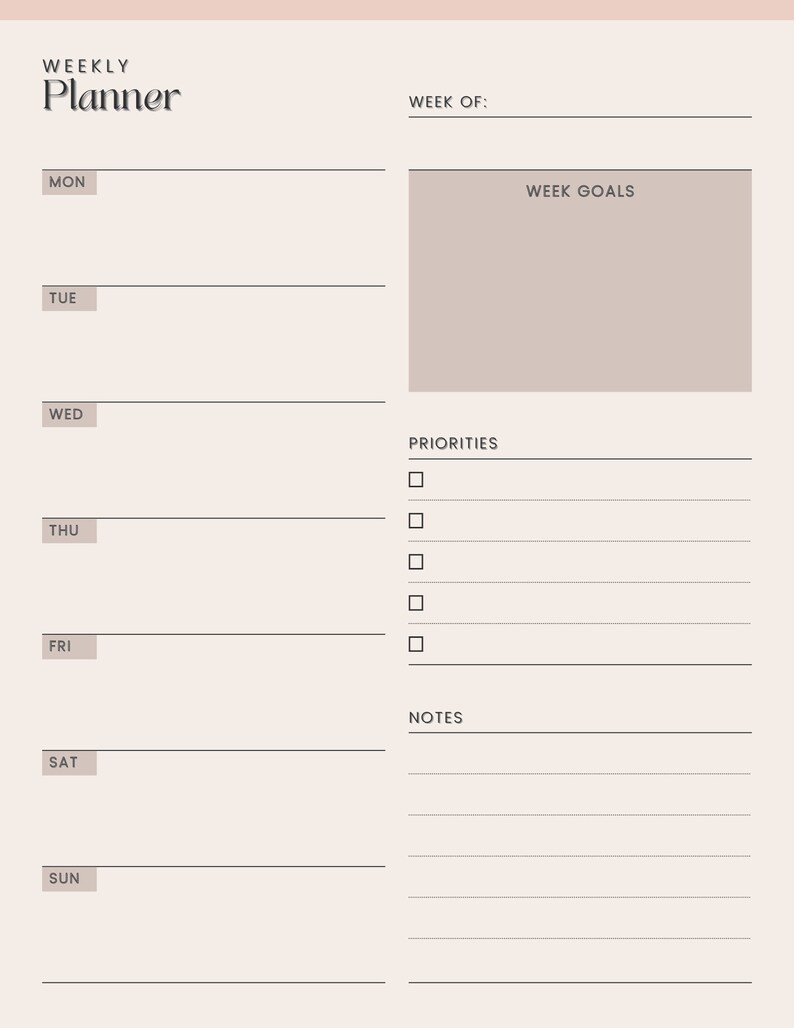 Weekly Planner, Printable, Goodnotes Planner, Todo List | Single Page ...