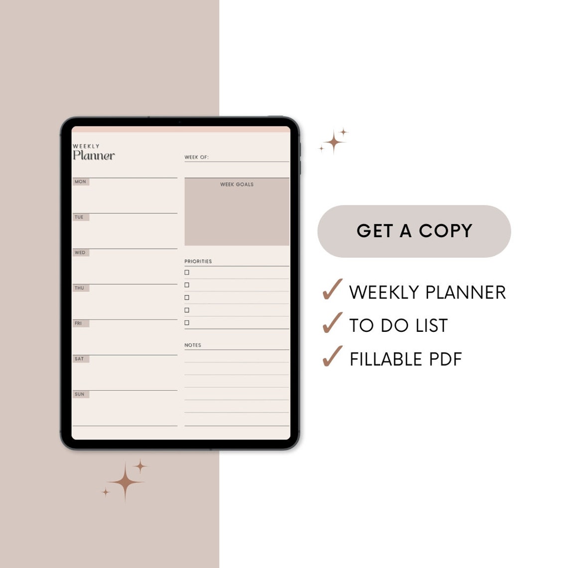 Weekly Planner, Printable, Goodnotes Planner, Todo List | Single Page ...