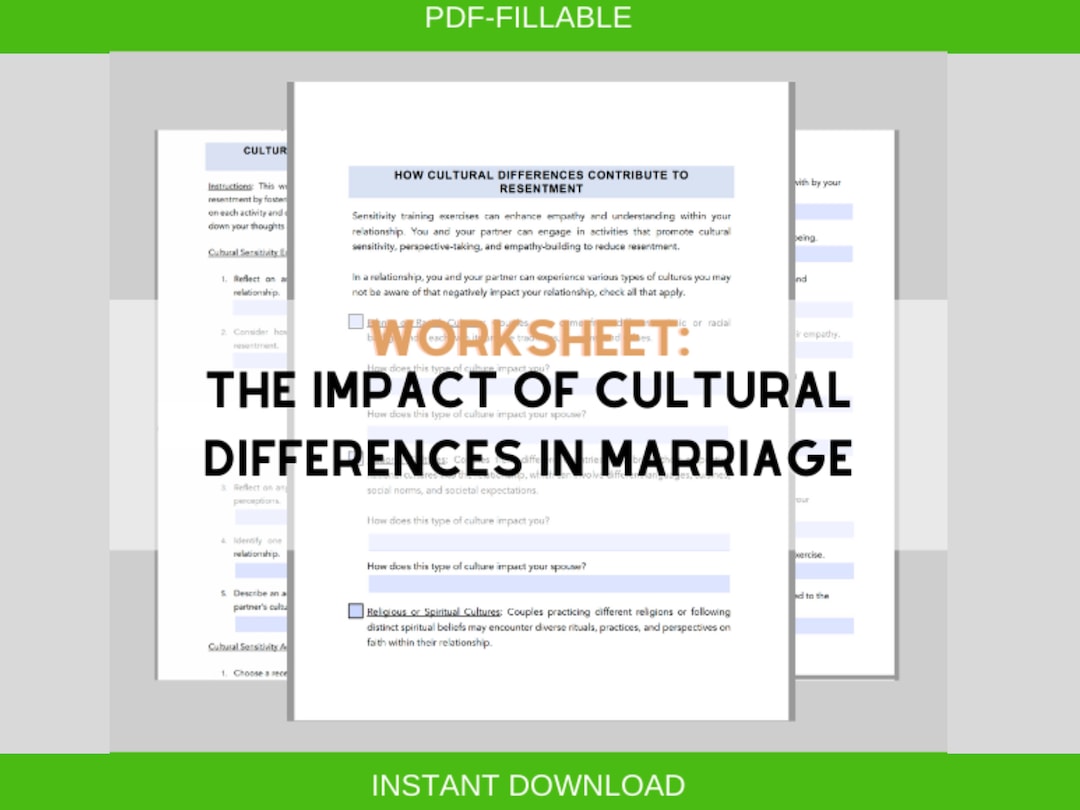 Cultural Differences Relationship Worksheet | Reduce Resentment (pdf ...