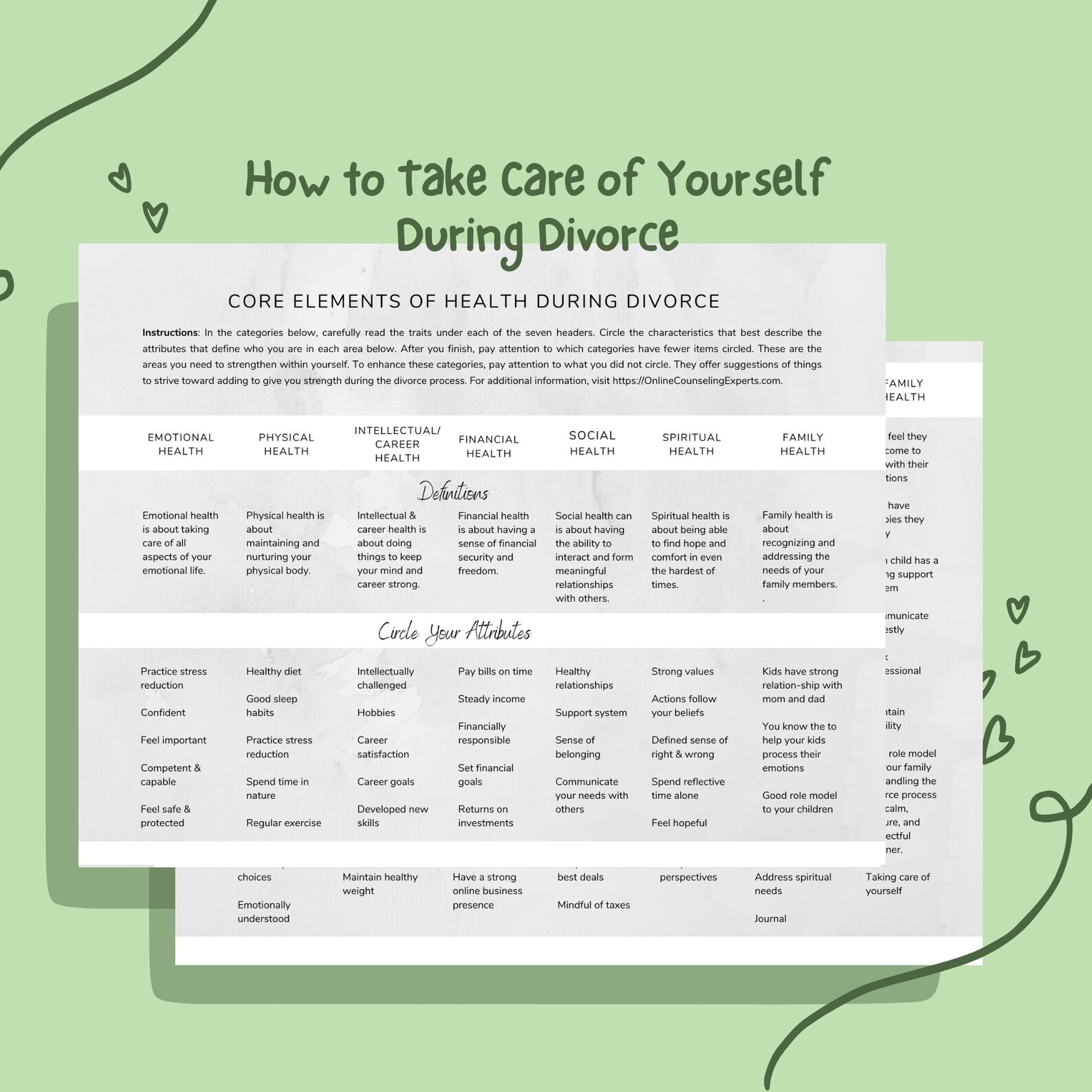 Divorce Self-care Worksheet | Relationship Therapy Tool (digital ...