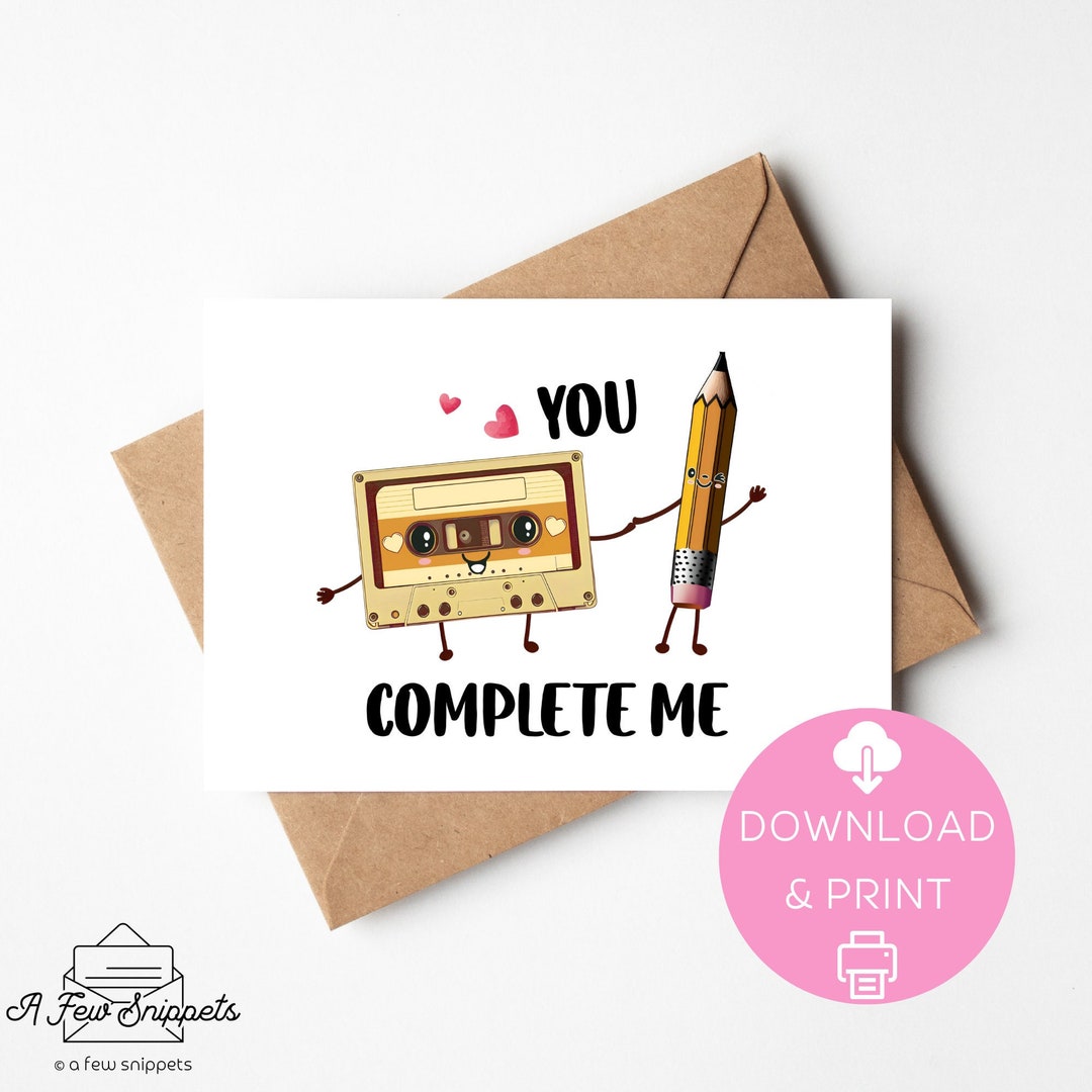 You Complete Me Printable Card Valentine's Day Love Anniversary Cute ...