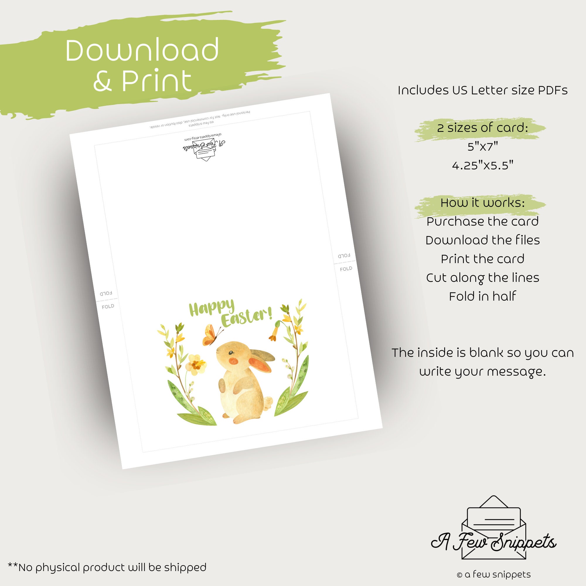 Happy Easter Printable Card | Easter Bunny With Spring Flowers | Print ...