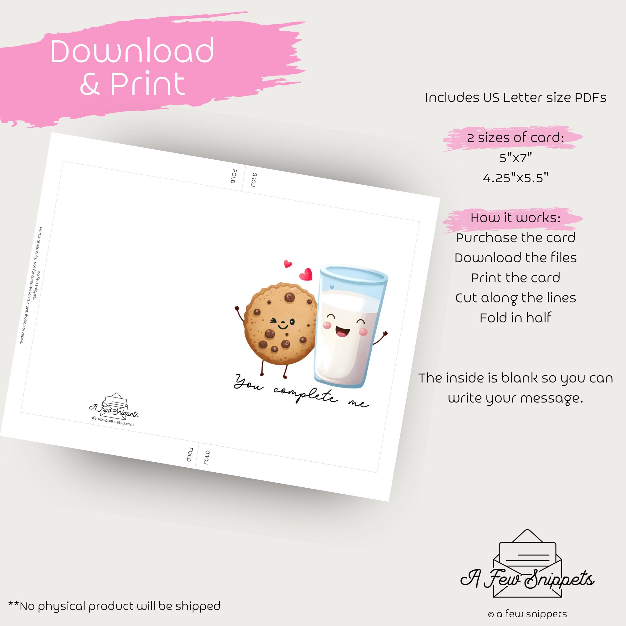 You Complete Me Printable Card | Valentine's Day | Love | Cute Milk and ...