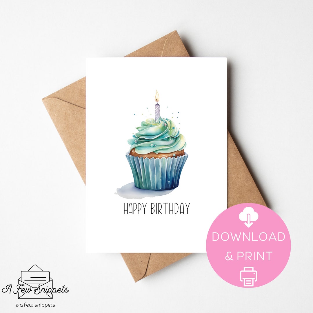Watercolor Cupcake Birthday Card (digital Download) - Etsy