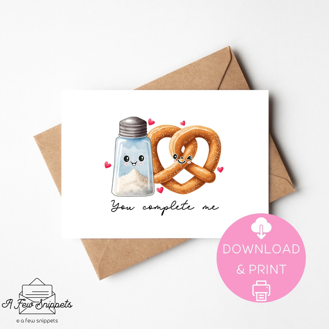 You Complete Me Printable Card Valentine's Day Love Anniversary Cute ...