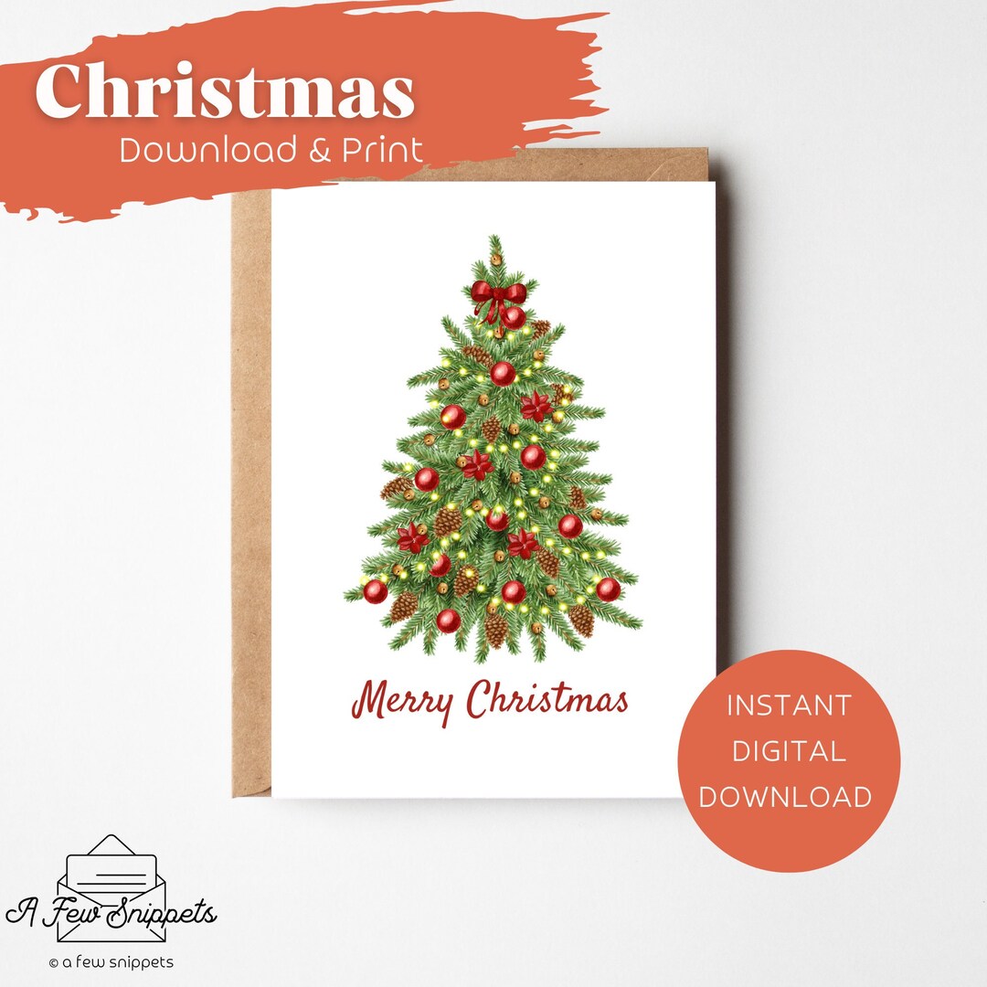 Merry Christmas Printable Card Christmas Tree (Instant Download) - Etsy
