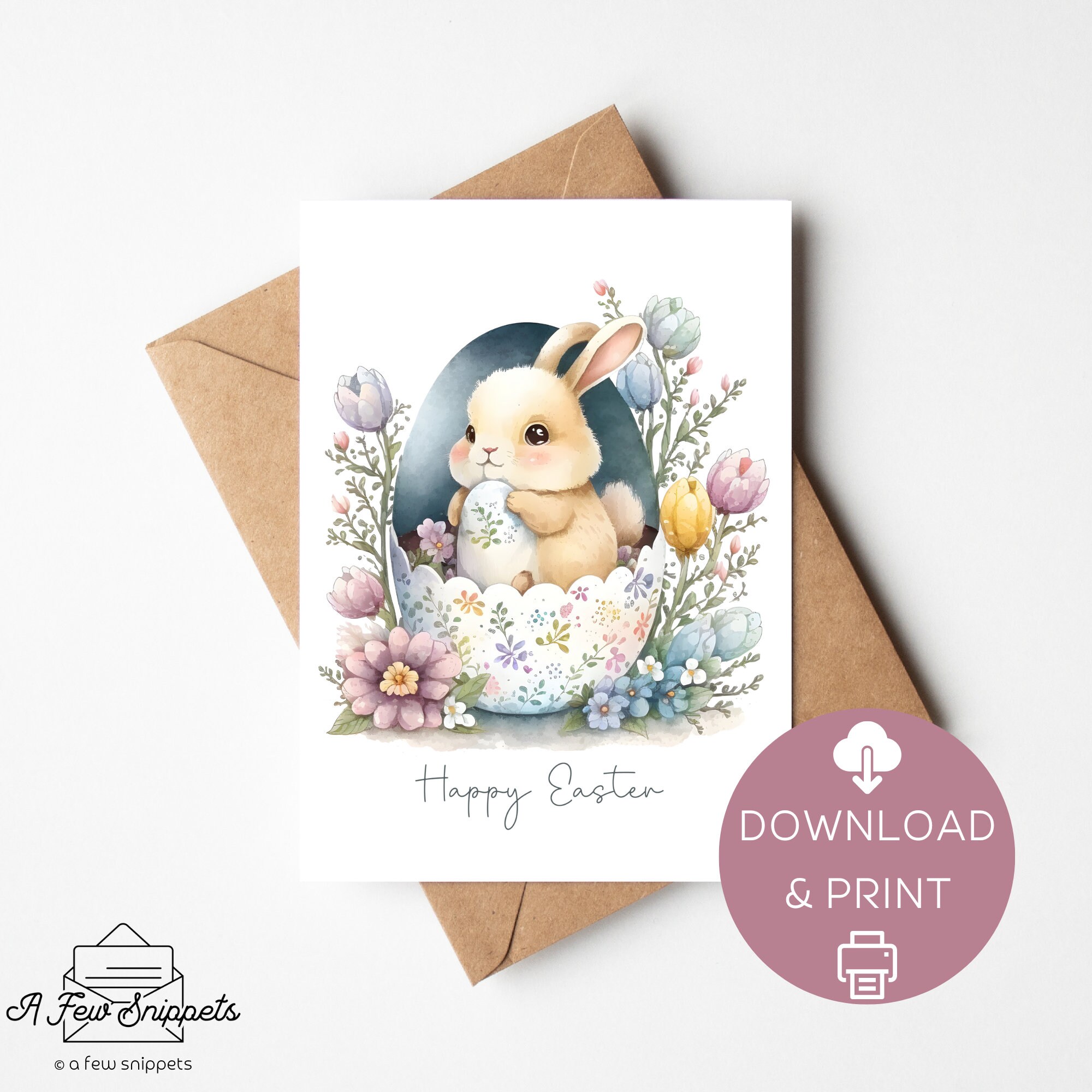 Happy Easter Printable Card | Easter Rabbit | Cute Bunny in Egg | Print ...