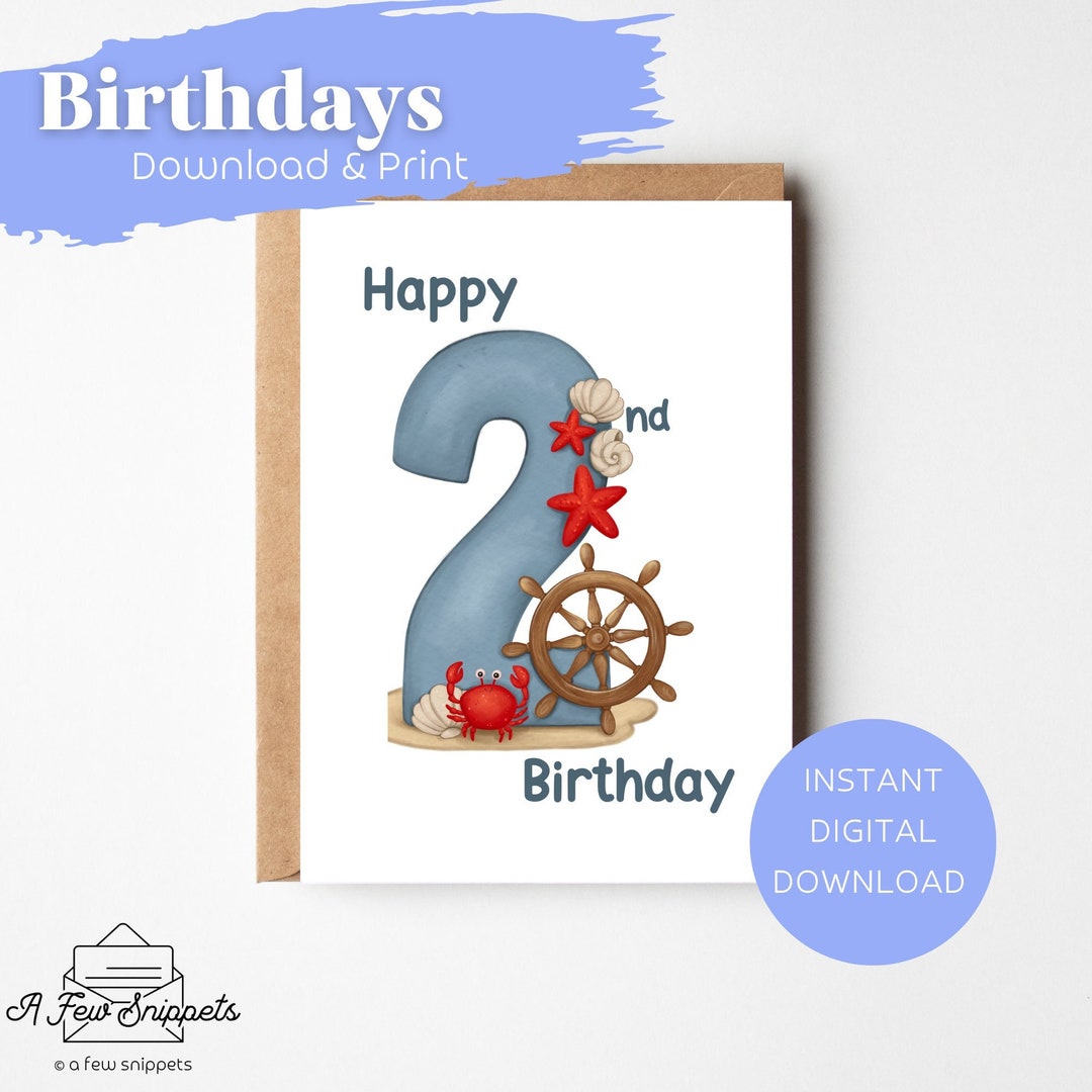 Happy 2nd Birthday Printable Card | Birthday Card | Card Template ...