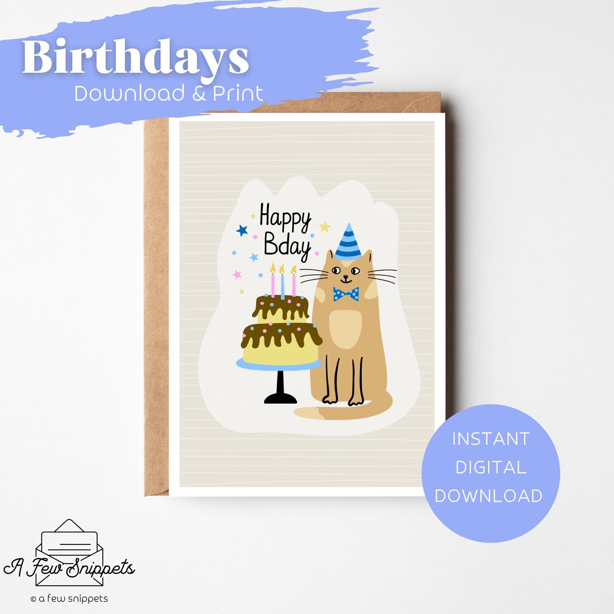 Happy Bday Printable Card Birthday Card Card Template - Etsy