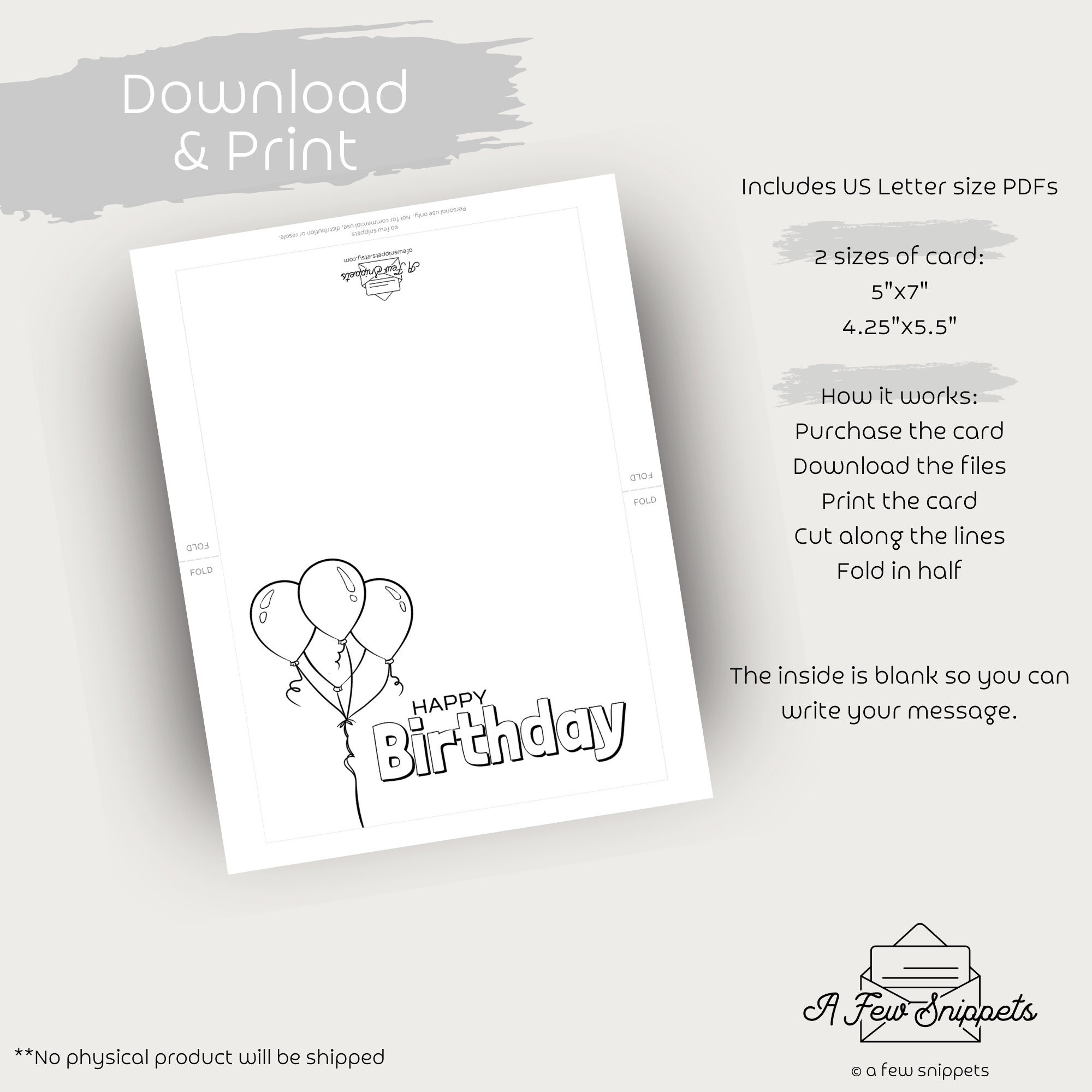 Happy Birthday Printable Card | Birthday Card | Card Template | Instant ...