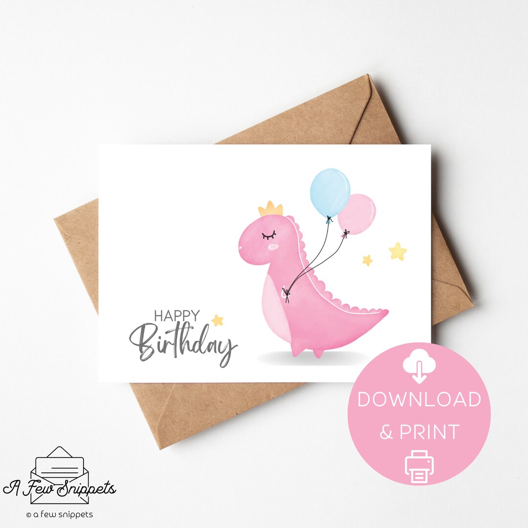 Cute Dinosaur Happy Birthday Printable Card | Birthday Card | Card ...