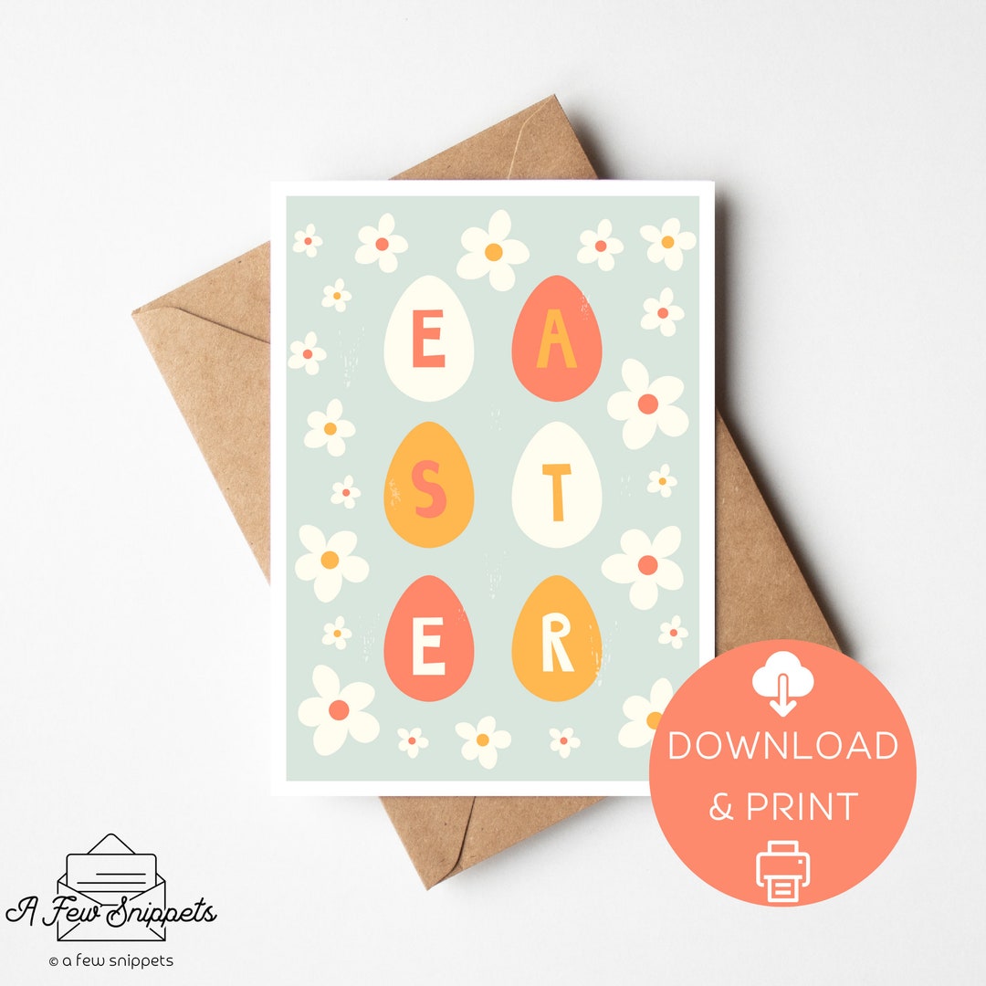 Easter Printable Card | Easter Egg | Retro Easter Card | Simple | Print ...