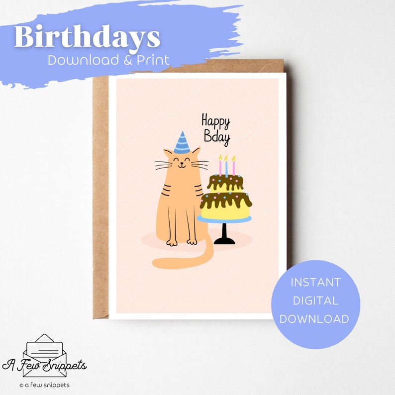 Happy Bday Printable Card Birthday Card Card Template - Etsy