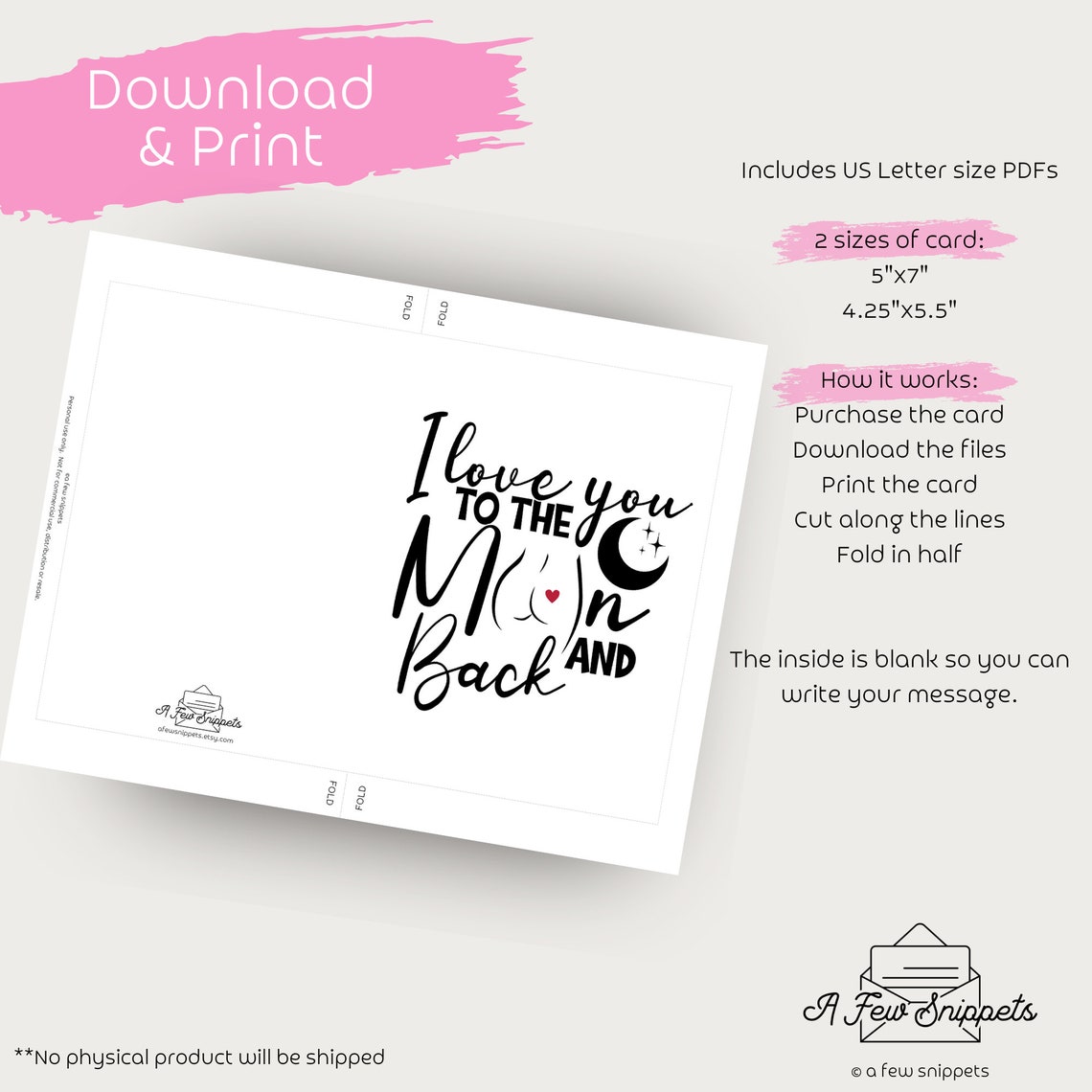 I Love You to the Moon and Back Printable Card | Valentine's Day | Love ...