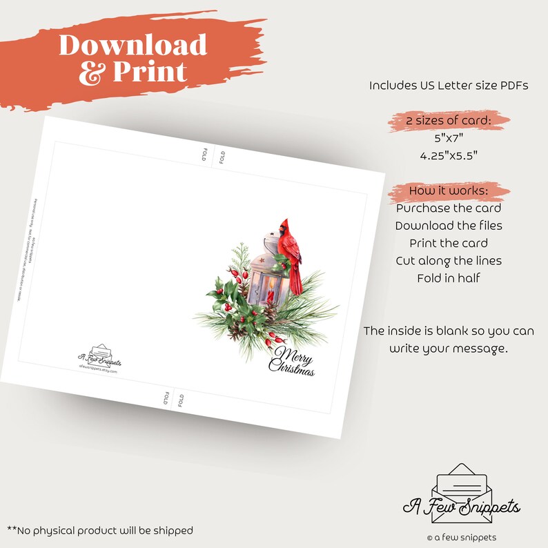 Merry Christmas cardinal Printable Card Christmas Card Instant Download ...