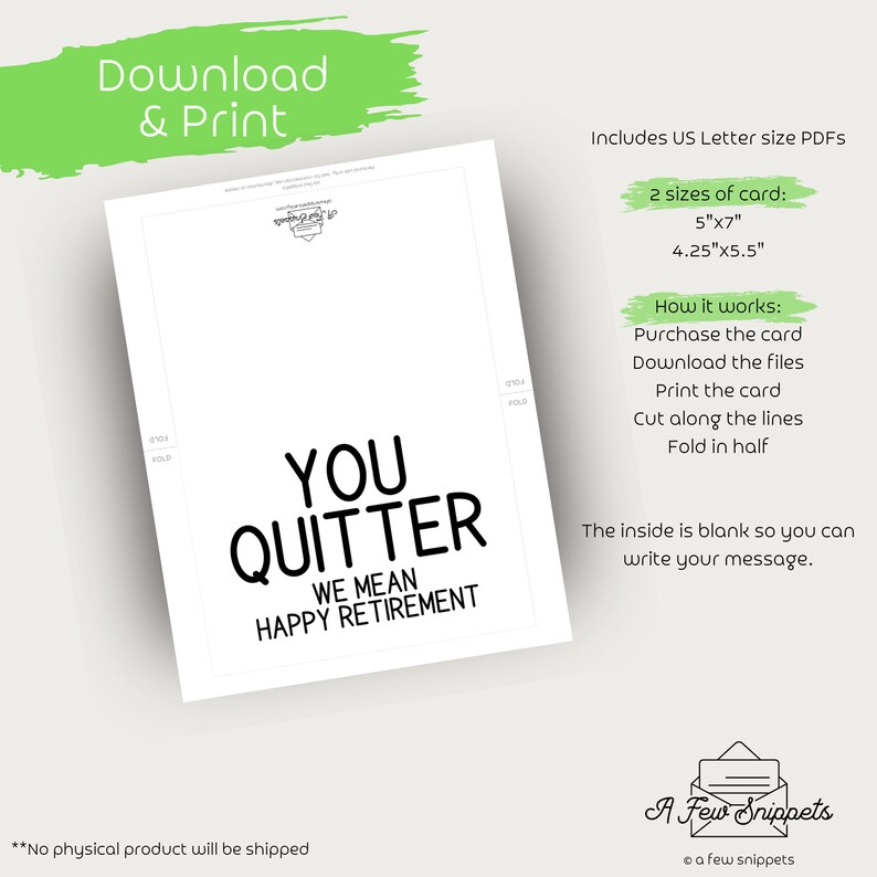 You Quitter We Mean Happy Retirement Printable Card | Retirement Card ...