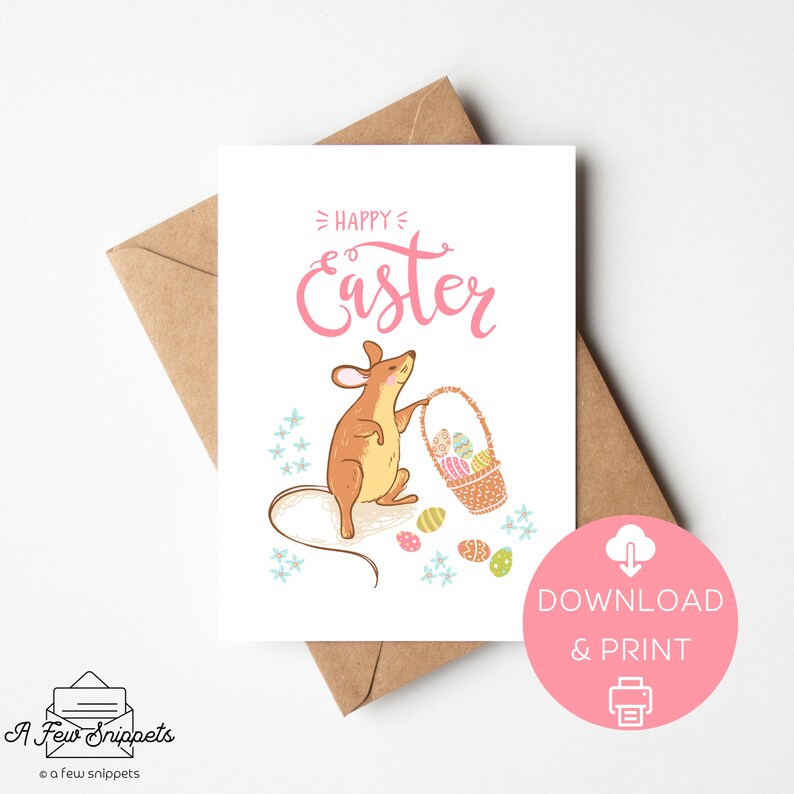 Happy Easter Printable Card | Easter Mouse| Easter Card | Eggs | Print ...