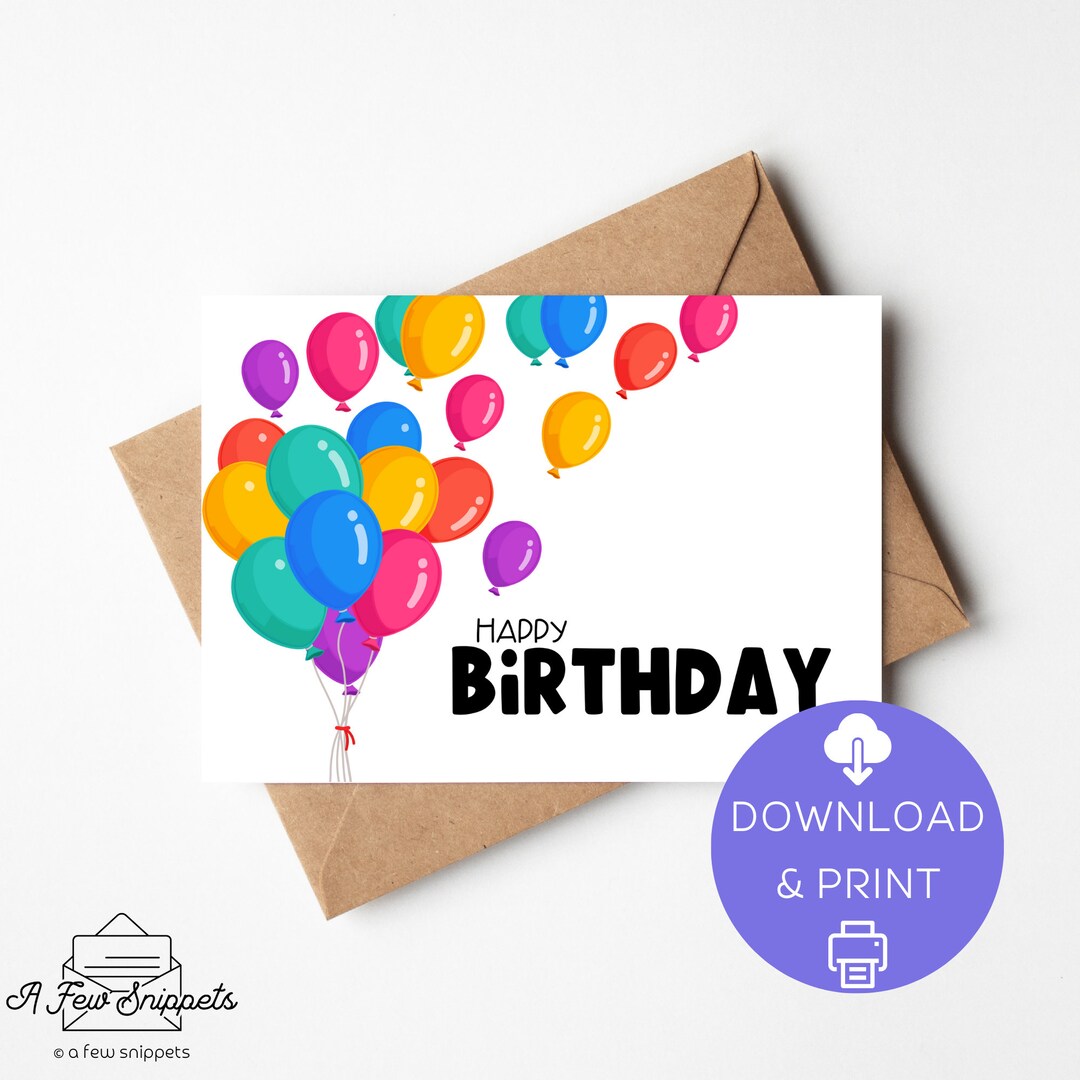 Printable Balloon Birthday Card (digital Download) - Etsy